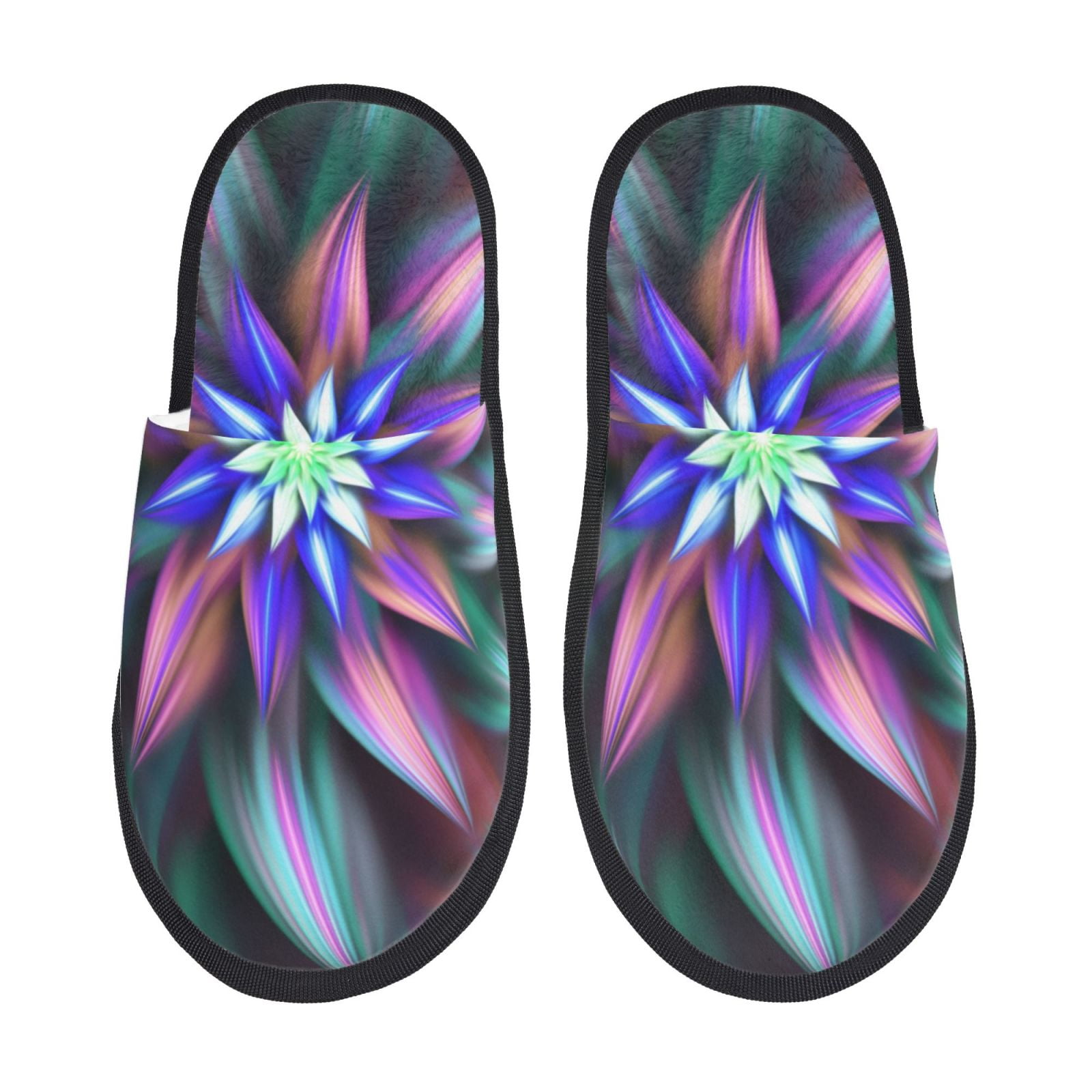 Daiia Colored Abstract Pattern Furry Slippers for Women and Men, Soft ...
