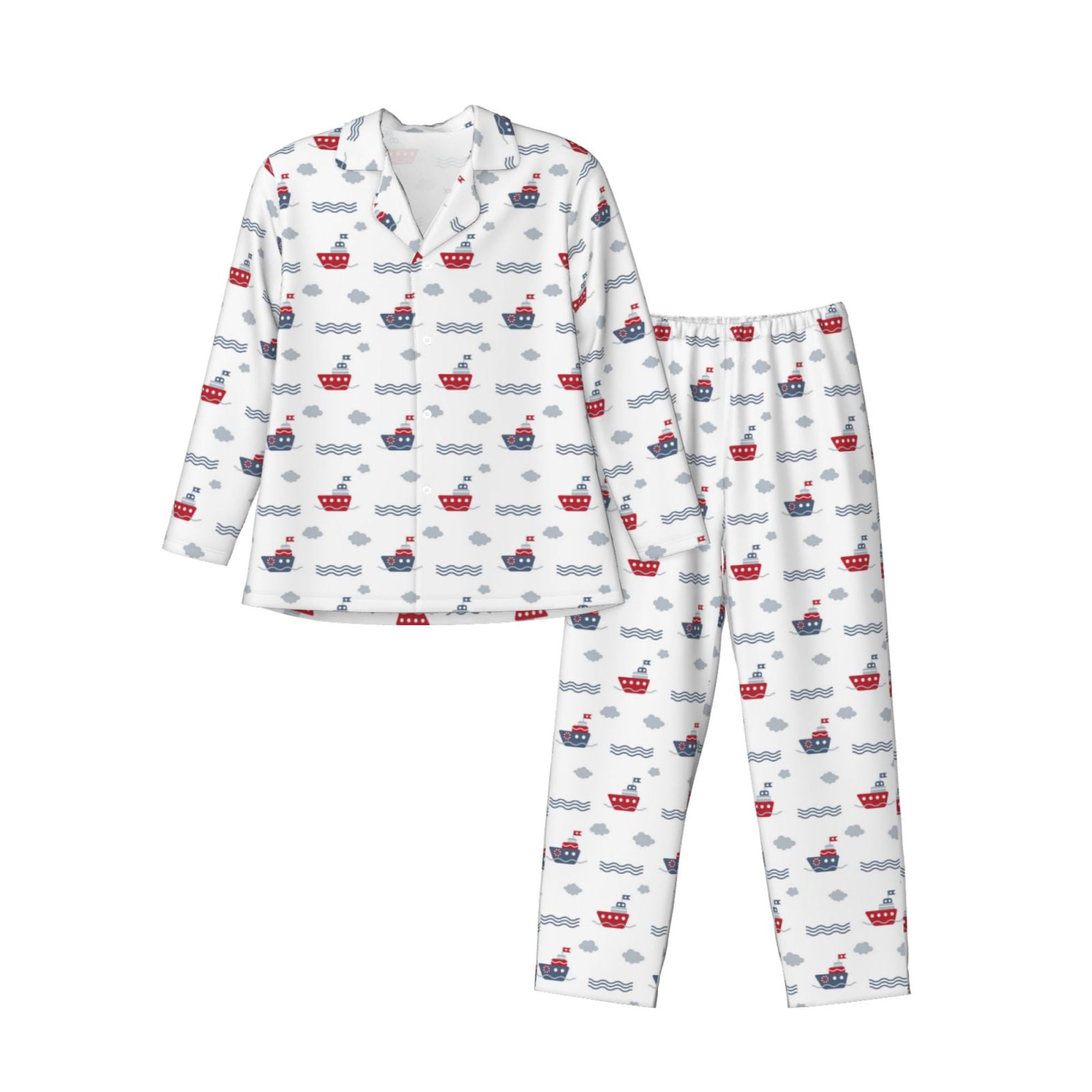 Daiia Colored Sail Boats for Men's Long-Sleeved Pajama Set – Soft ...