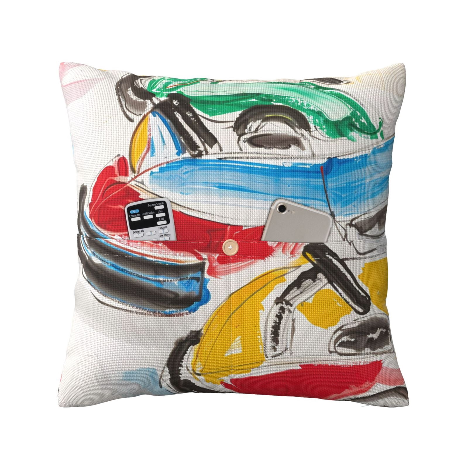 Daiia Colorful Abstract Bumper Cars Pattern Linen Decorative Throw ...