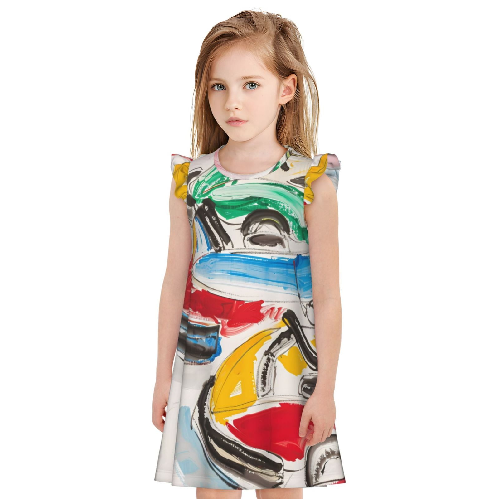 Daiia Colorful Abstract Bumper Cars Print Girls Nightgowns Unicorn