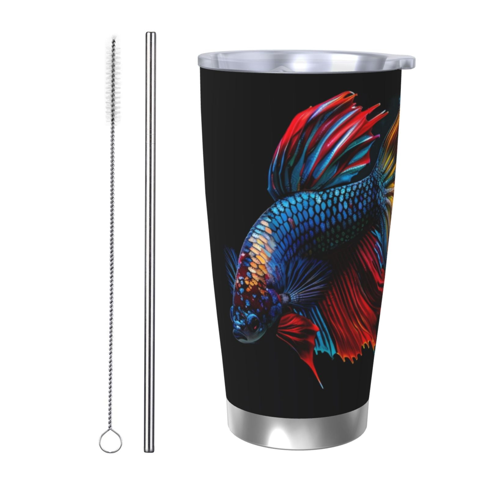 Daiia Colorful Betta Fish Printed 20oz Insulated Coffee Cup with Straw ...