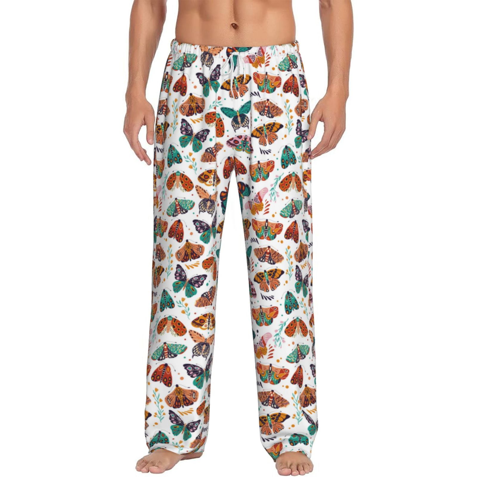 Daiia Colorful Butterfly Men's Sleep Pant with Pockets and Drawstring ...