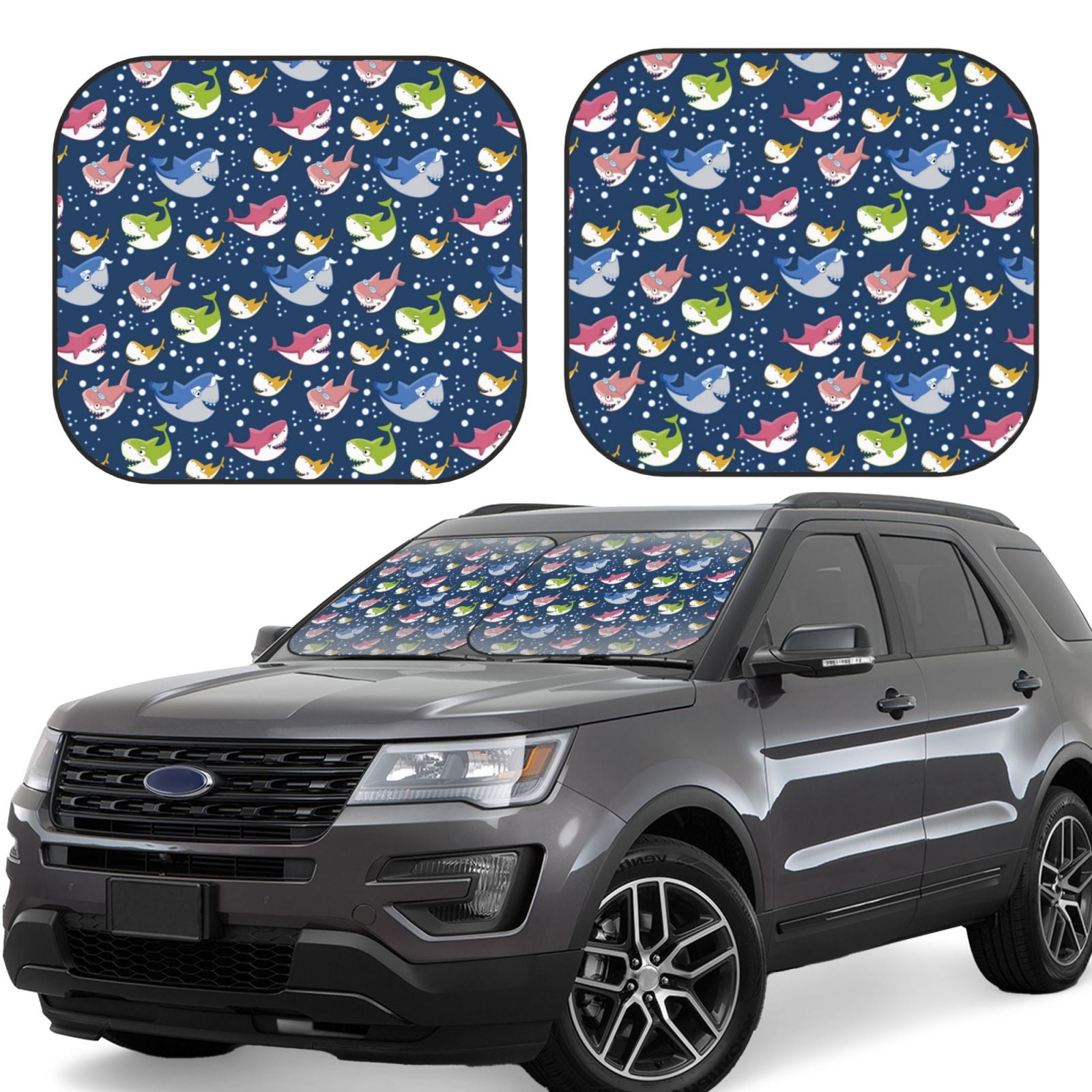 Daiia Colorful Cartoon Shark 2PCS Car Windshield Sun Shade, Foldable ...