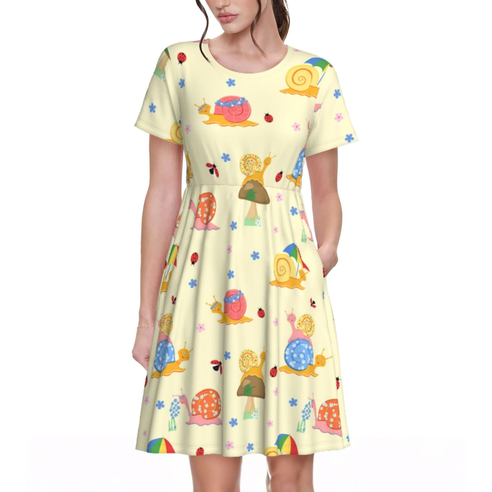 Daiia Colorful Cartoon Snail Print Women's Dresses 2025 Trendy Short ...