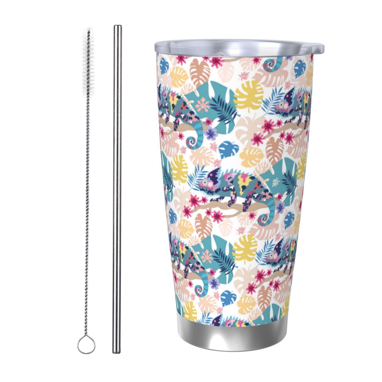 Daiia Colorful Chameleons Printed 20oz Insulated Coffee Cup with Straw ...