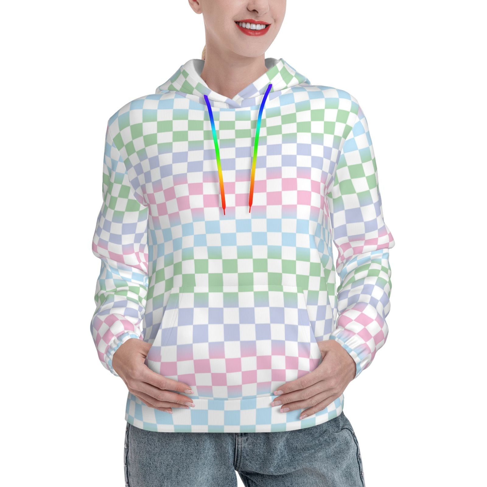 Daiia Colorful Checkerboard Pattern Women's Fashion Hoodies ...