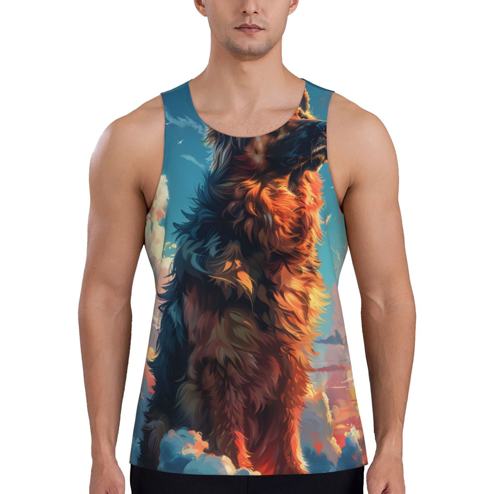 Daiia Colorful Cloud Shepherd Dog Printed Men's Quick Dry Fit Muscle ...