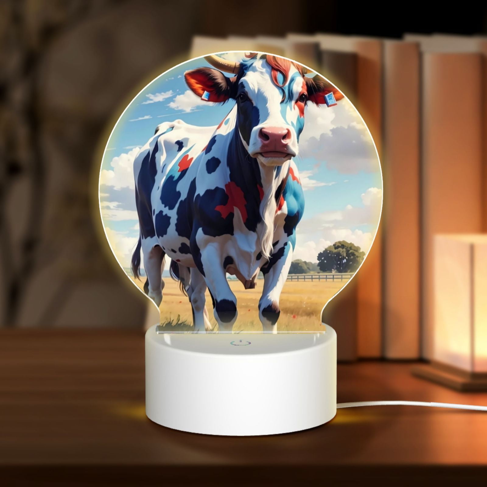 Daiia Colorful Cow Pasture Pattern Acrylic Night Light, LED Touch Light ...
