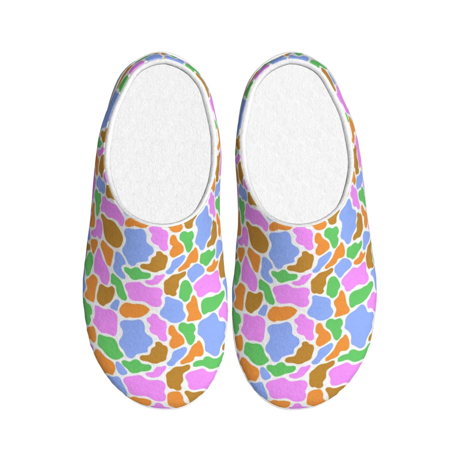 Daiia Colorful Cow Skin Print Women’s Fuzzy Slippers Memory Foam ...