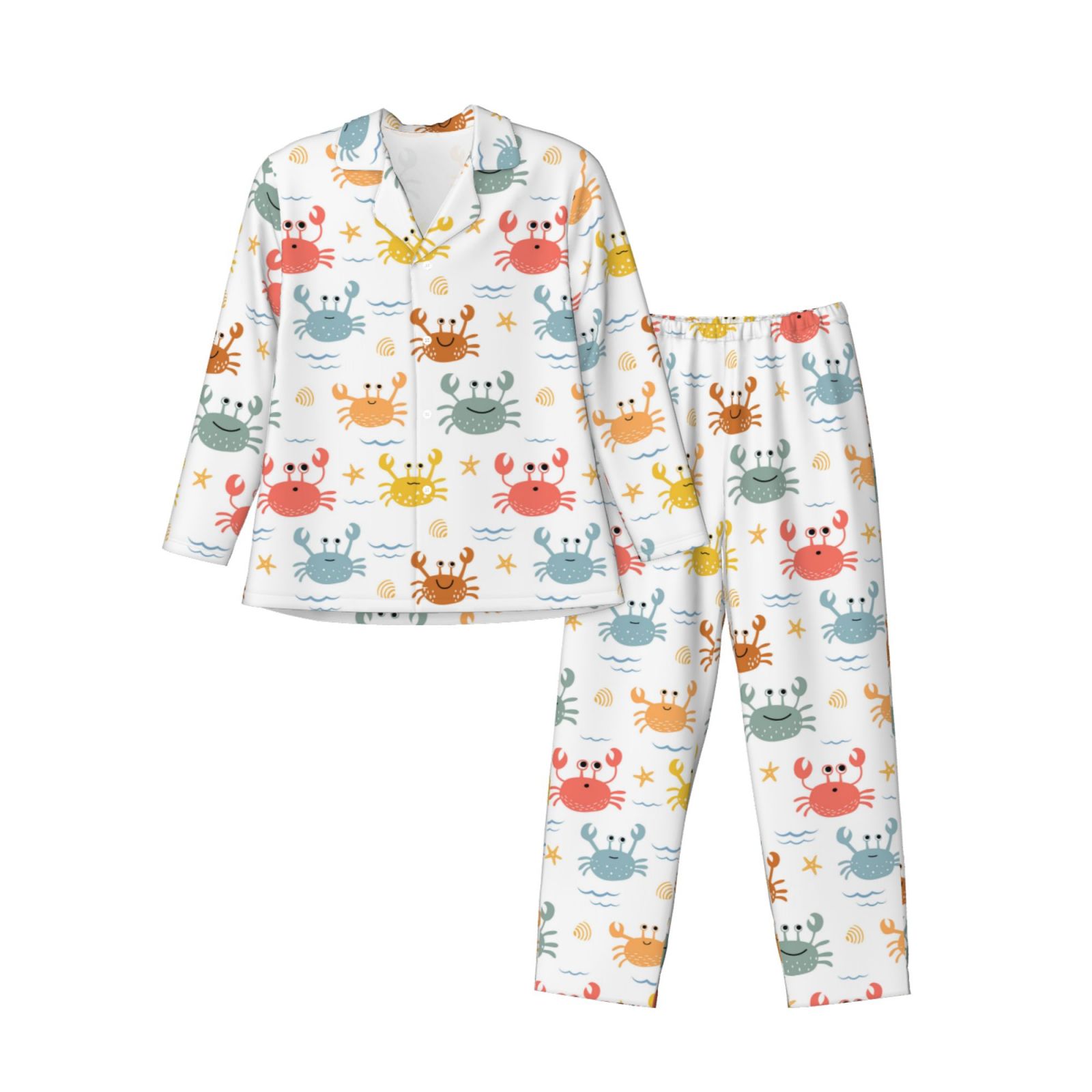 Daiia Colorful Crabs for Men's Long-Sleeved Pajama Set – Soft ...