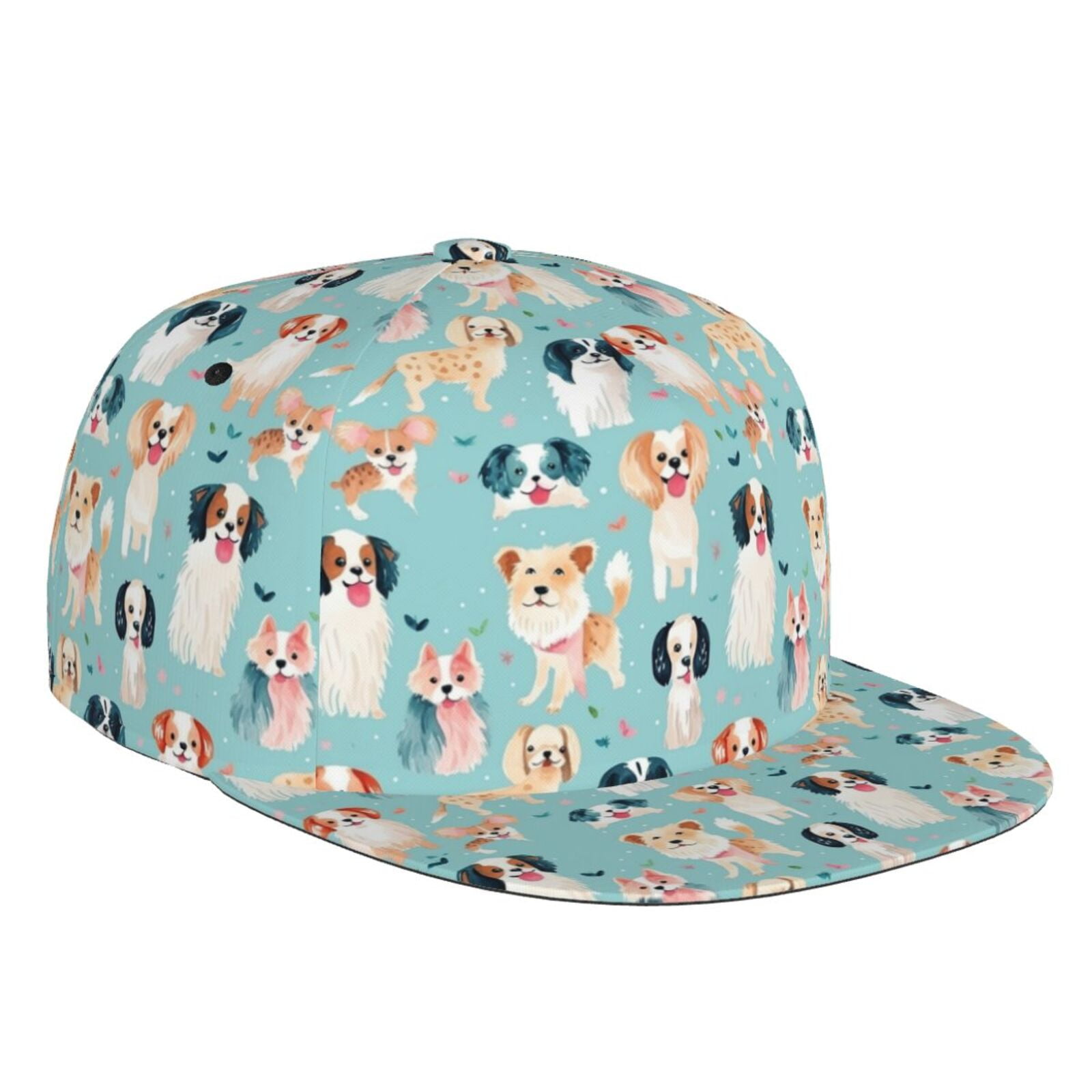 Daiia Colorful Dog print Flat Bill Hats Flat Brim Trucker Cap Baseball ...