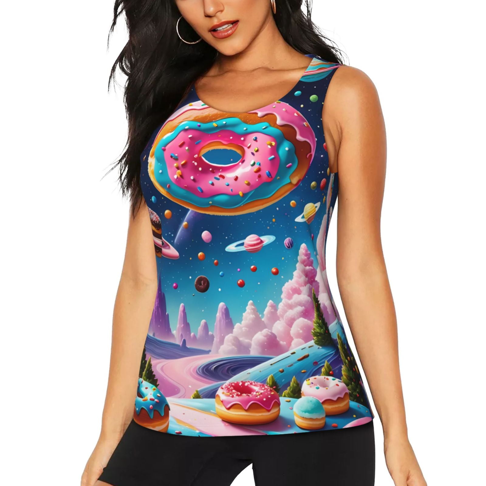 Daiia Colorful Donut Printed Womens Workout Tops for Women Quick-dry ...