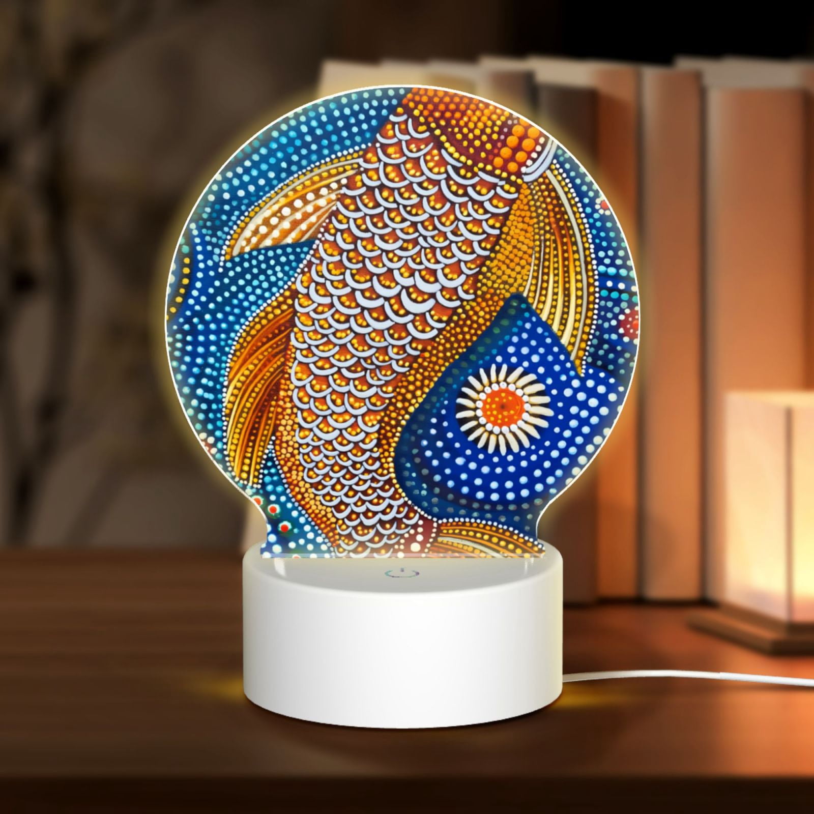 Daiia Colorful Dot Art Fish Pattern Acrylic Night Light, LED Touch ...
