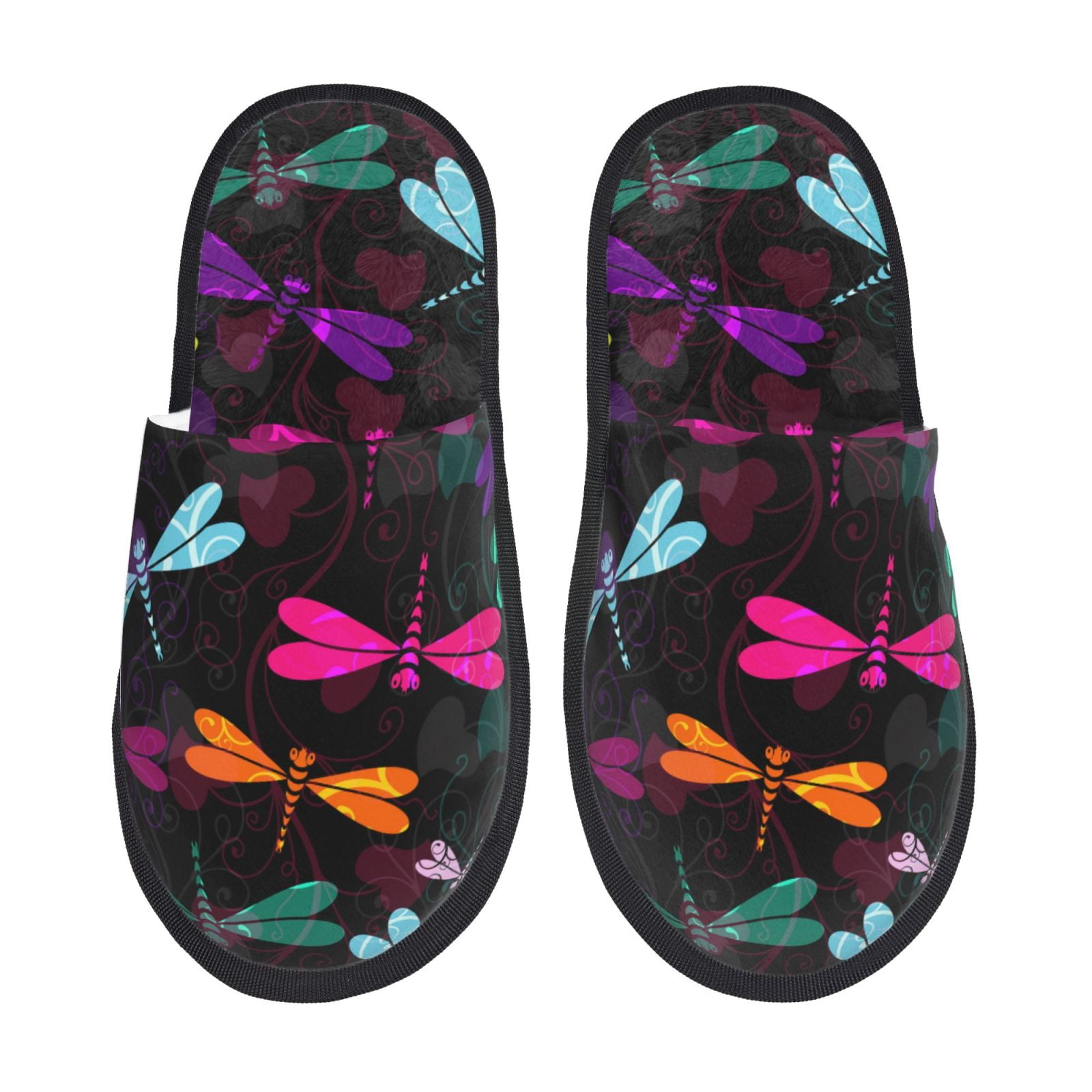 Daiia Colorful Dragonflies Pattern Furry Slippers for Women and Men ...