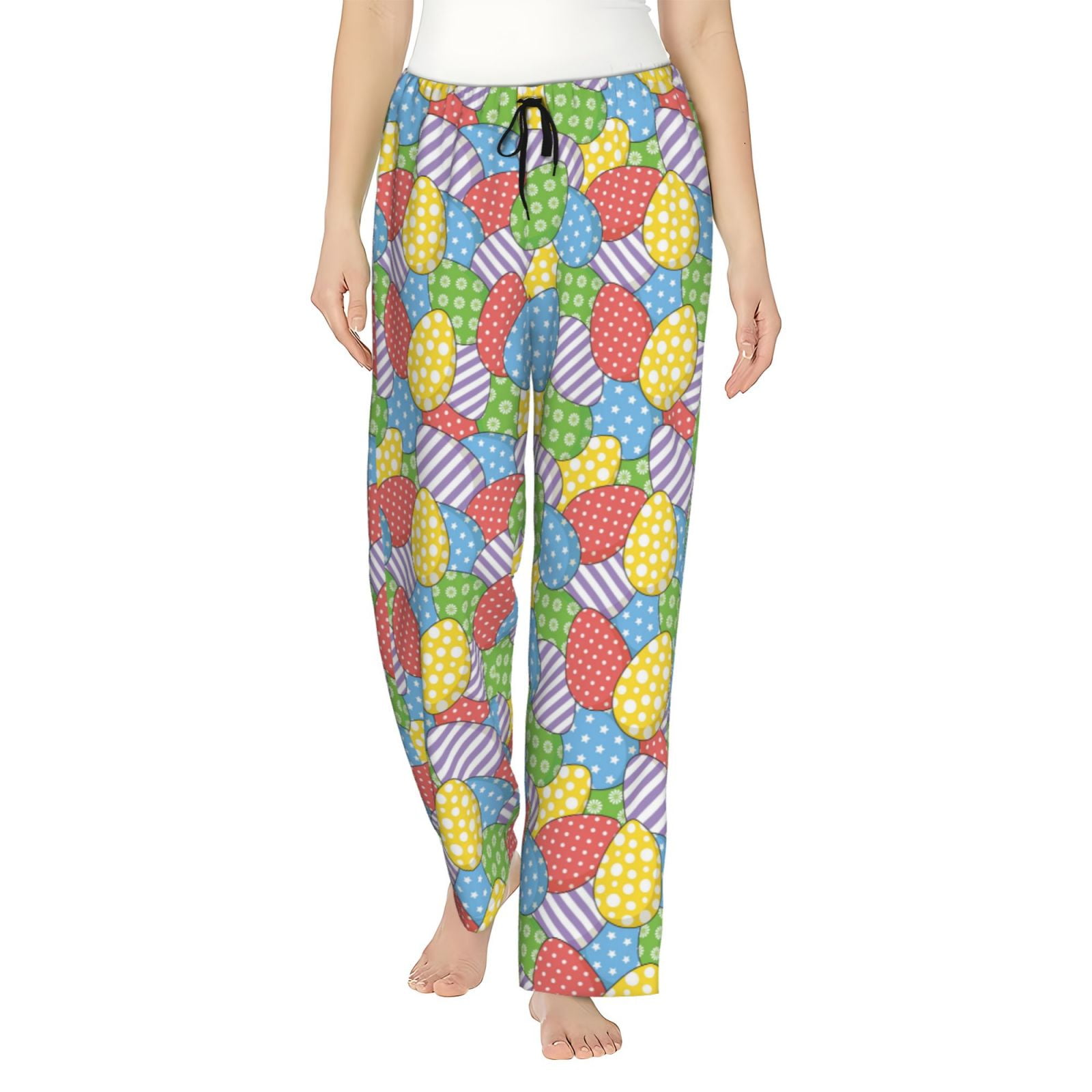 Daiia Colorful Easter eggs Pattern Women's Sleep Pant with Pockets and ...