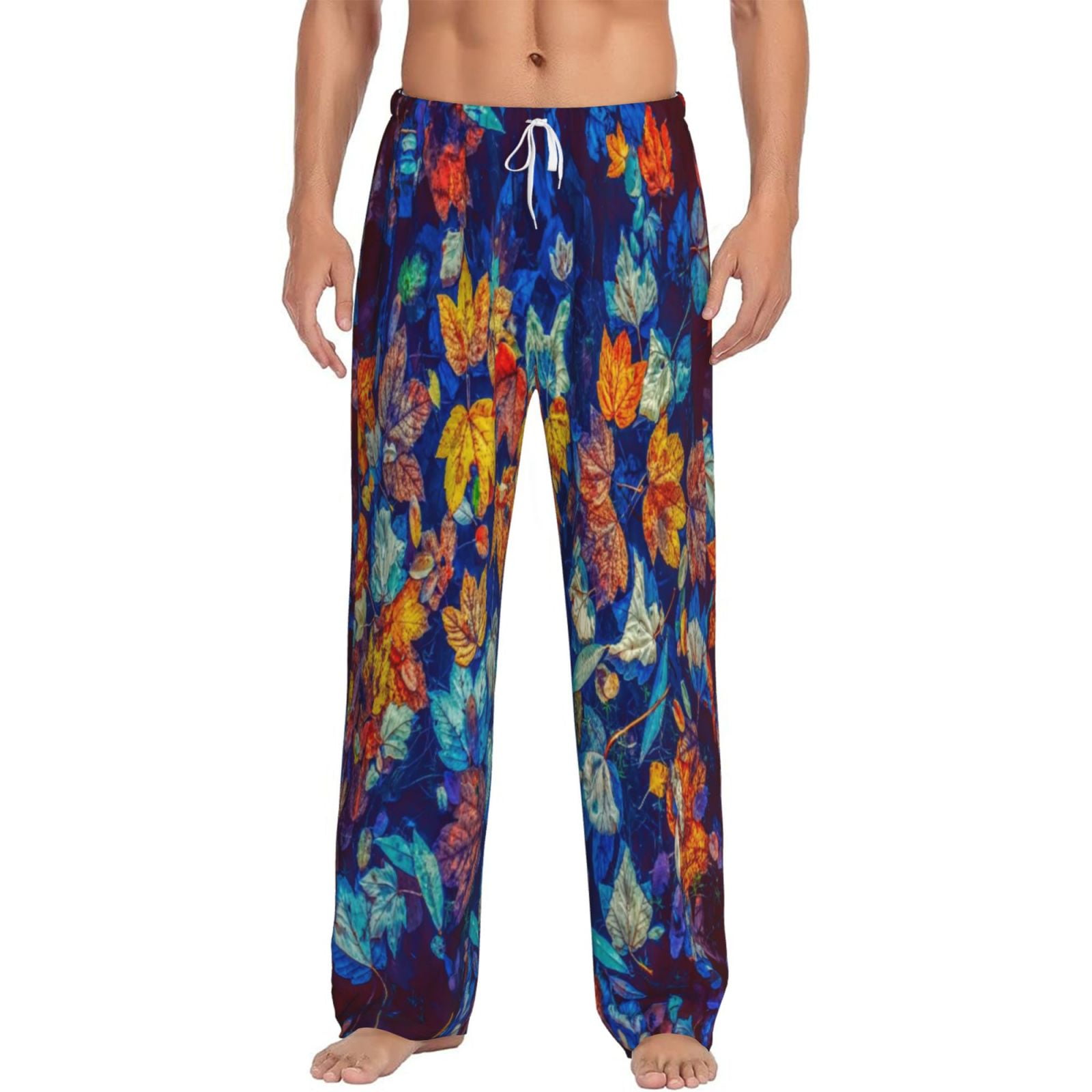 Daiia Colorful Fall Leaves Men's Sleep Pant with Pockets and Drawstring ...