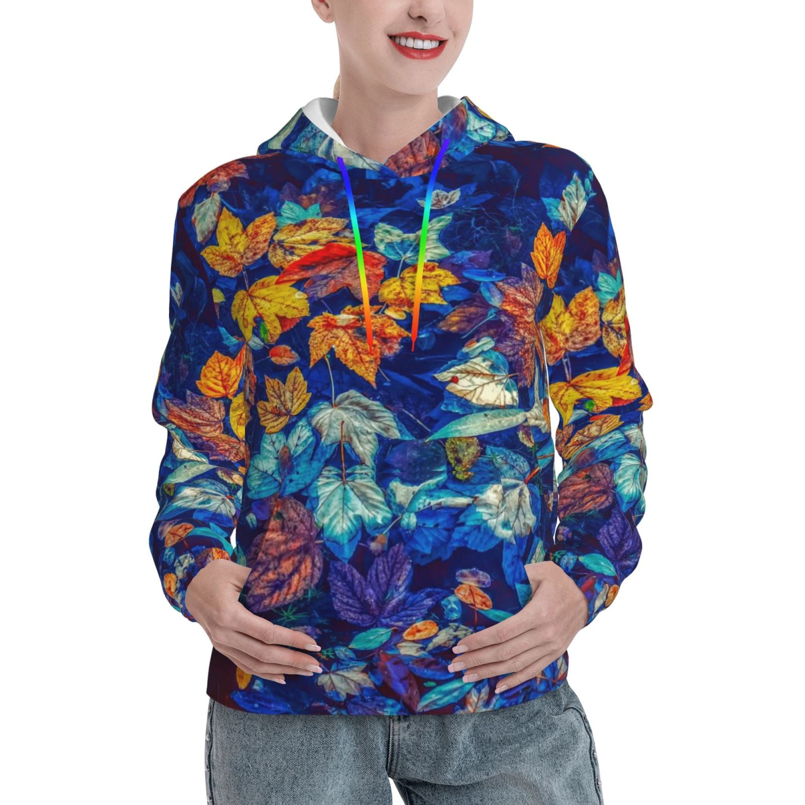Daiia Colorful Fall Leaves Pattern Women's Fashion Hoodies ...