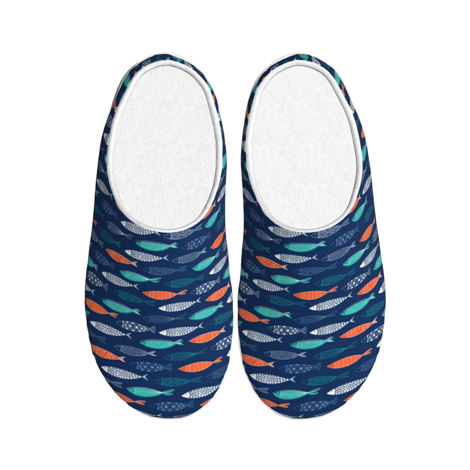 Daiia Colorful Fish 3 Print Women’s Fuzzy Slippers Memory Foam ...