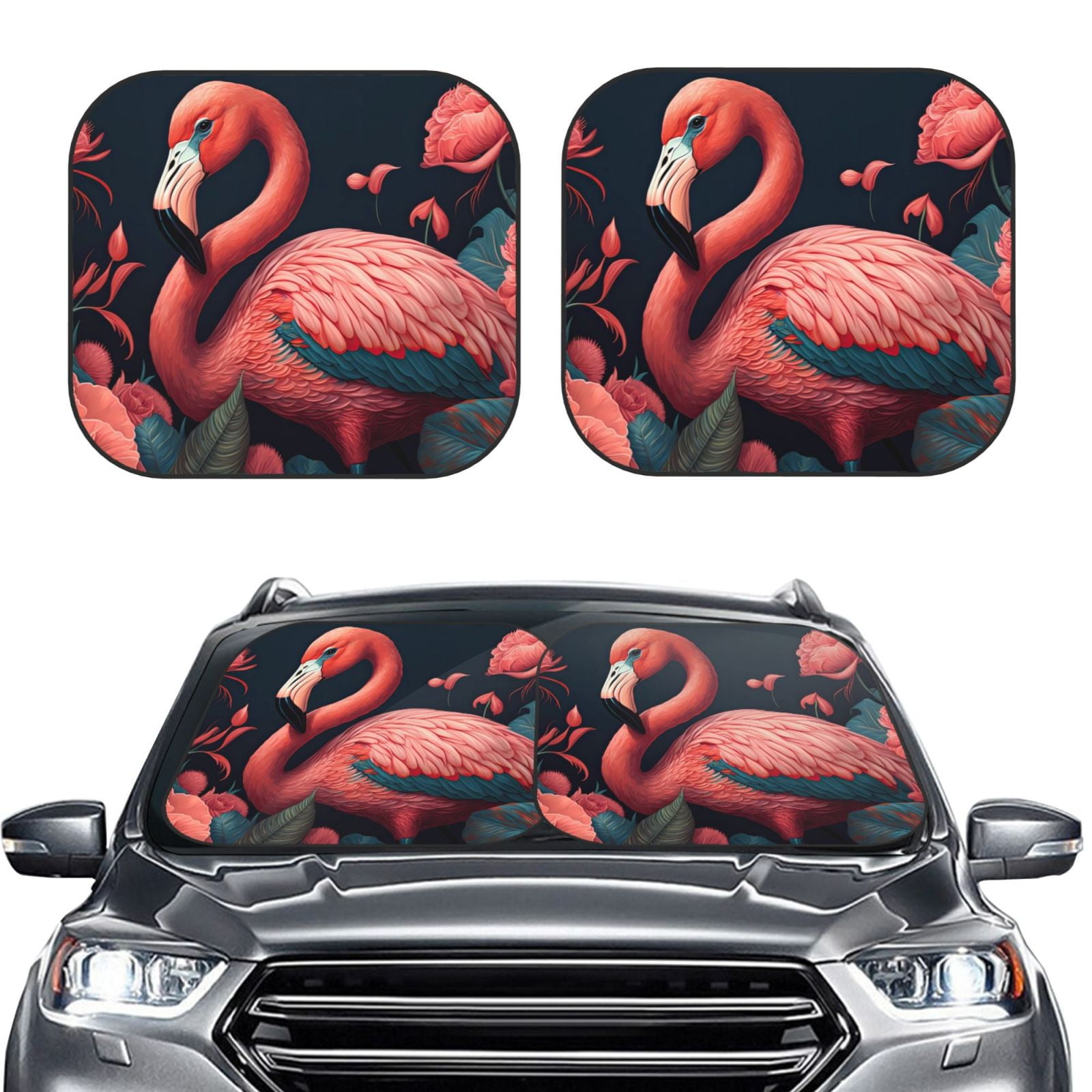 Daiia Colorful Floral Flamingo 2PCS Car Windshield Sun Shade, Foldable ...