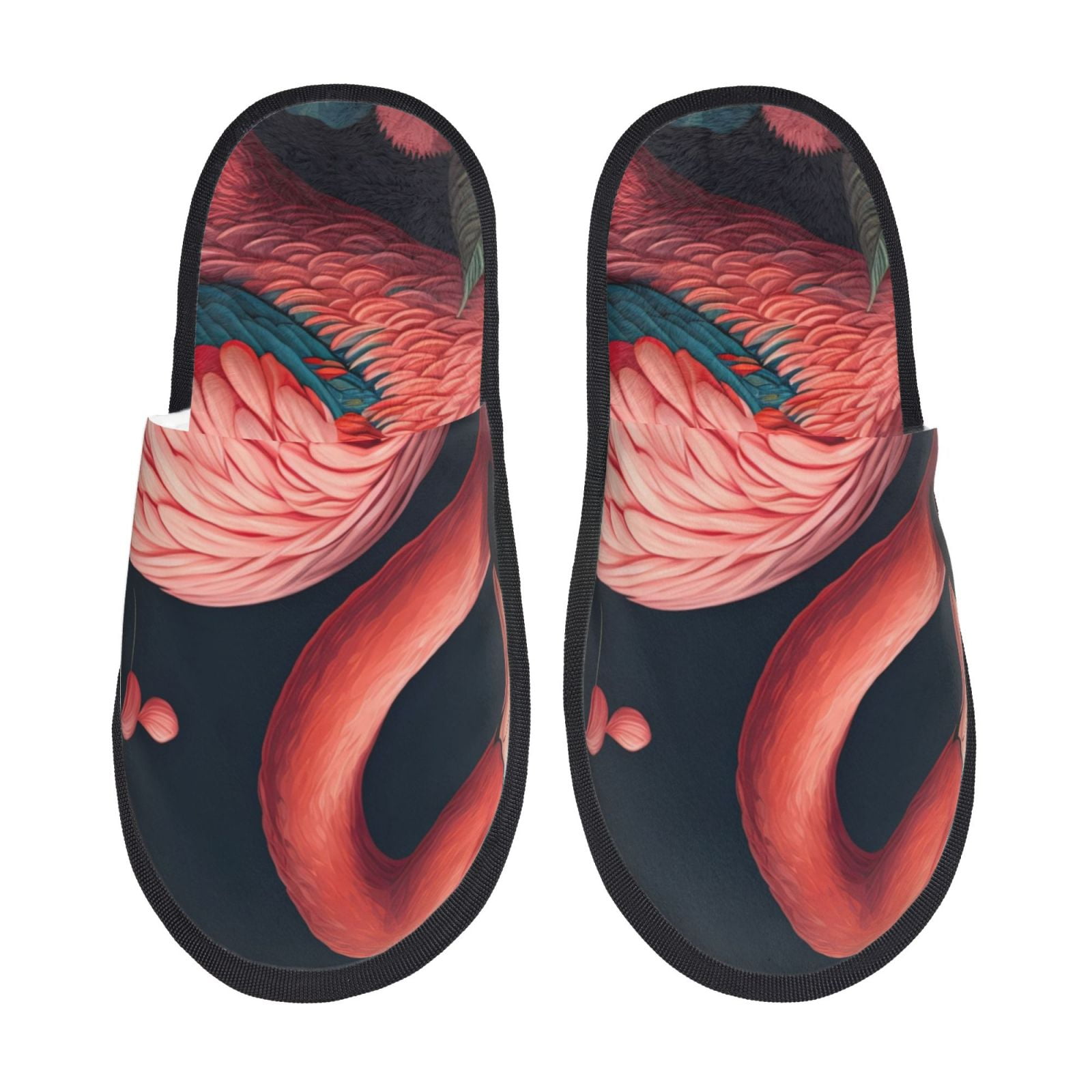 Daiia Colorful Floral Flamingo Pattern Furry Slippers for Women and Men ...