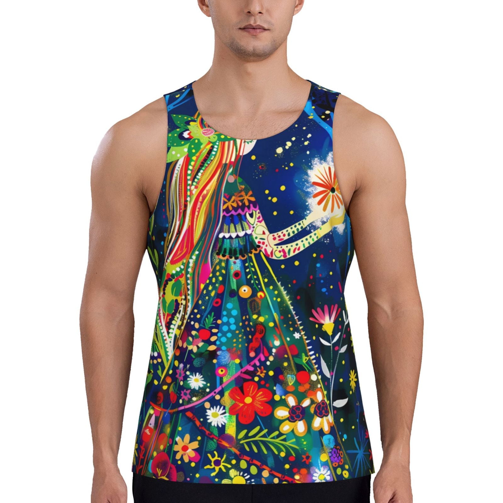 Daiia Colorful Floral Forest Fairy Printed Men's Quick Dry Fit Muscle ...