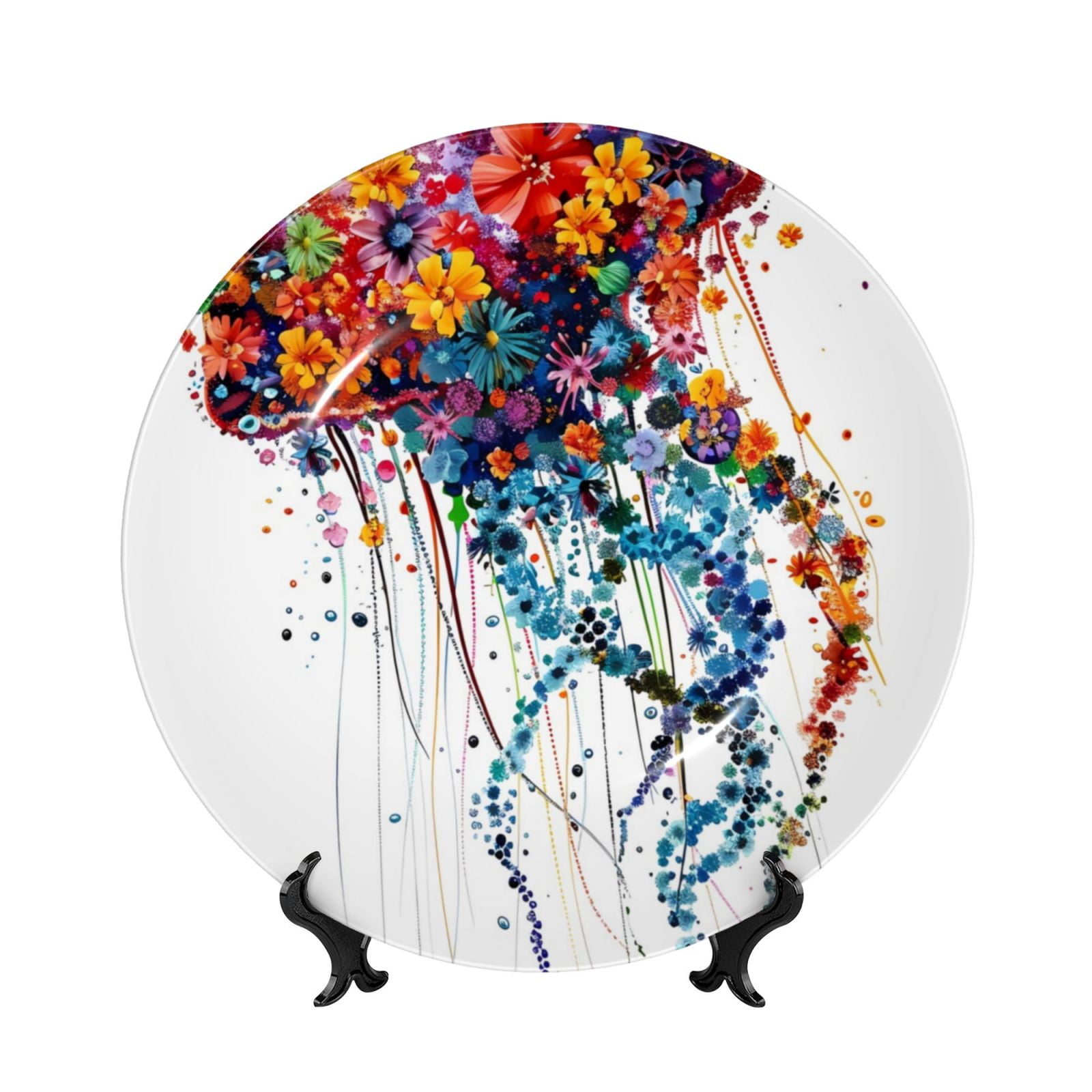 Daiia Colorful Floral Jellyfish Printed Pattern Ceramic Plate Dinner ...