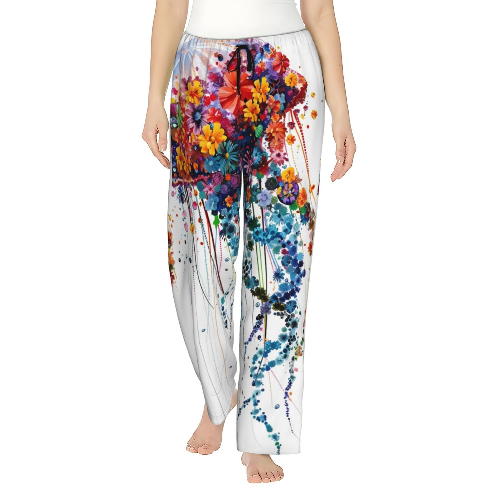 Daiia Colorful Floral Jellyfish Women's Sleep Pant with Pockets and ...