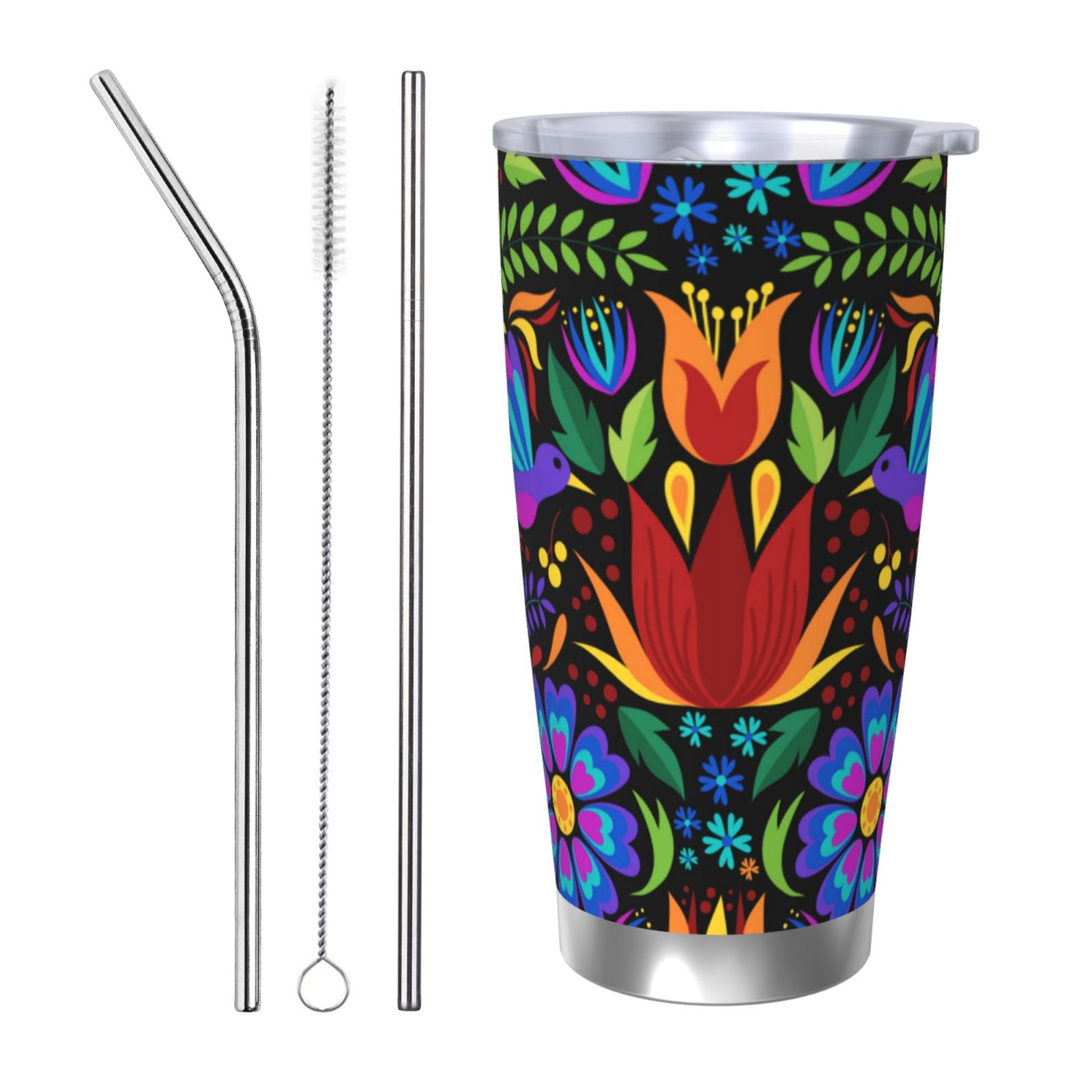 Daiia Colorful Floral Printed 20oz Insulated Coffee Cup with Straw ...