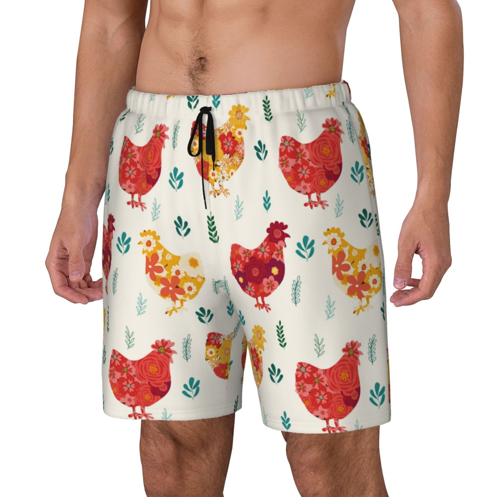 Daiia Colorful Flower Chickens Mens Swim Trunks Swim Shorts Quick Dry ...