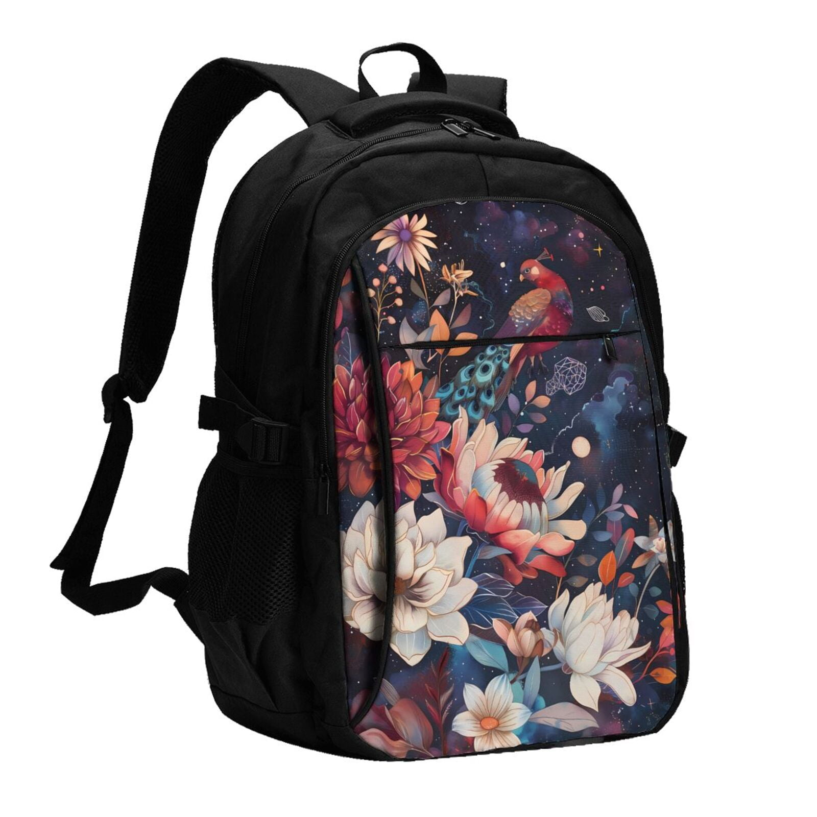 Daiia Colorful Flower Peacock Pattern USB Charging Backpack for Men and ...