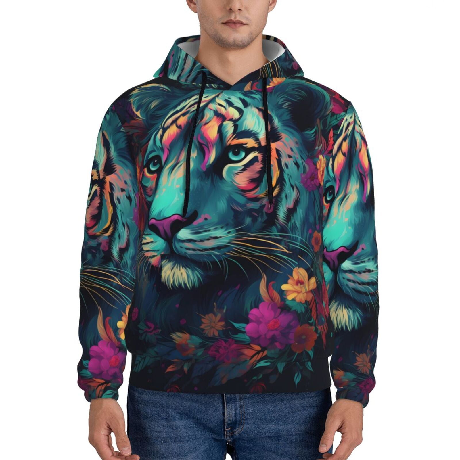 Daiia Colorful Flower Tiger for Men's Fashion Hoodies & Sweatshirts ...