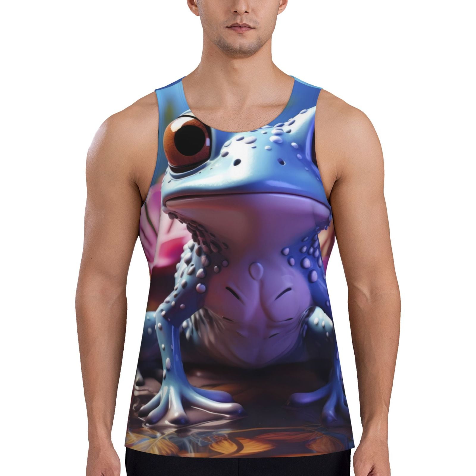 Daiia Colorful Frog Among Flowers Printed Men's Quick Dry Fit Muscle ...