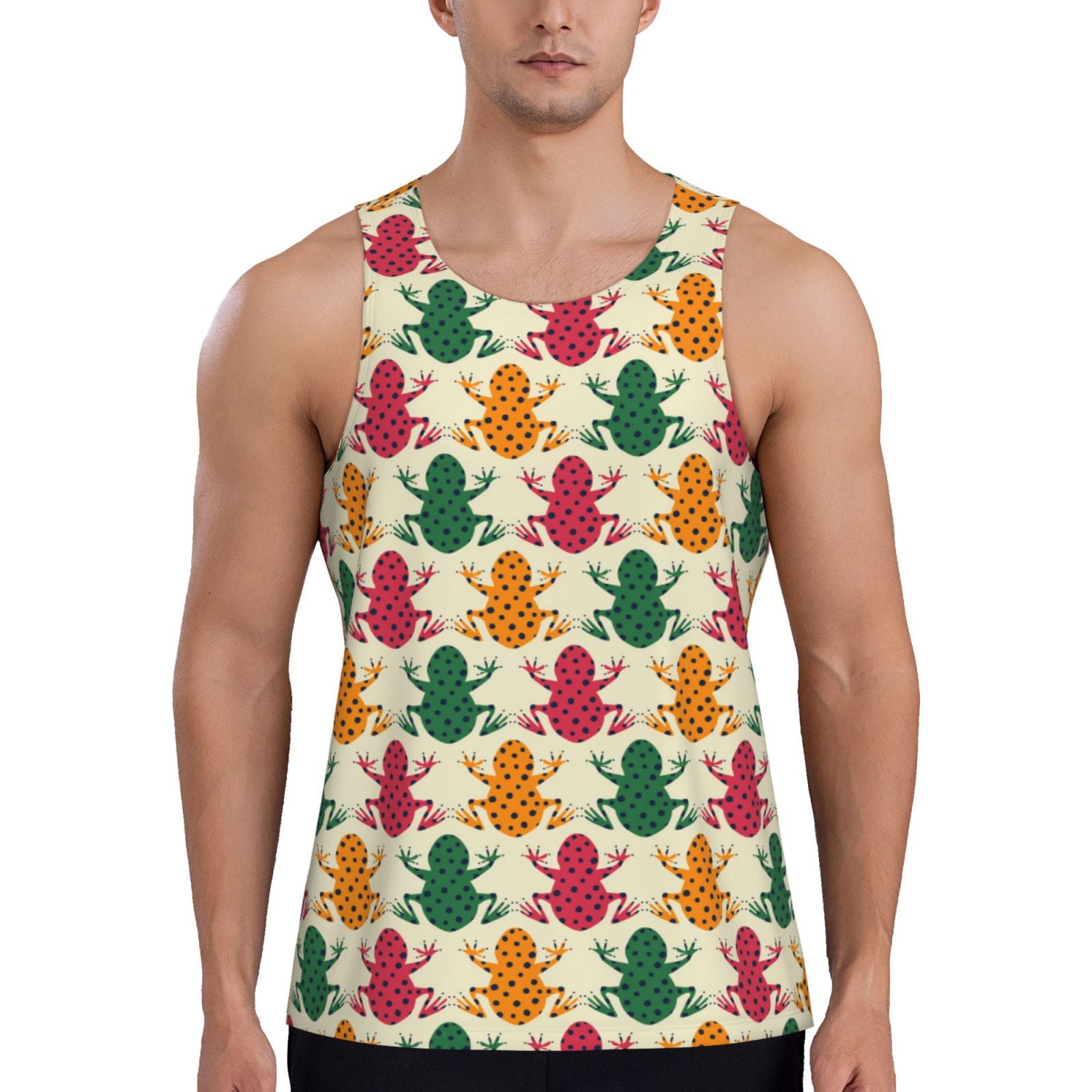 Daiia Colorful Frogs Printed Men's Quick Dry Fit Muscle Tank Top Slim ...