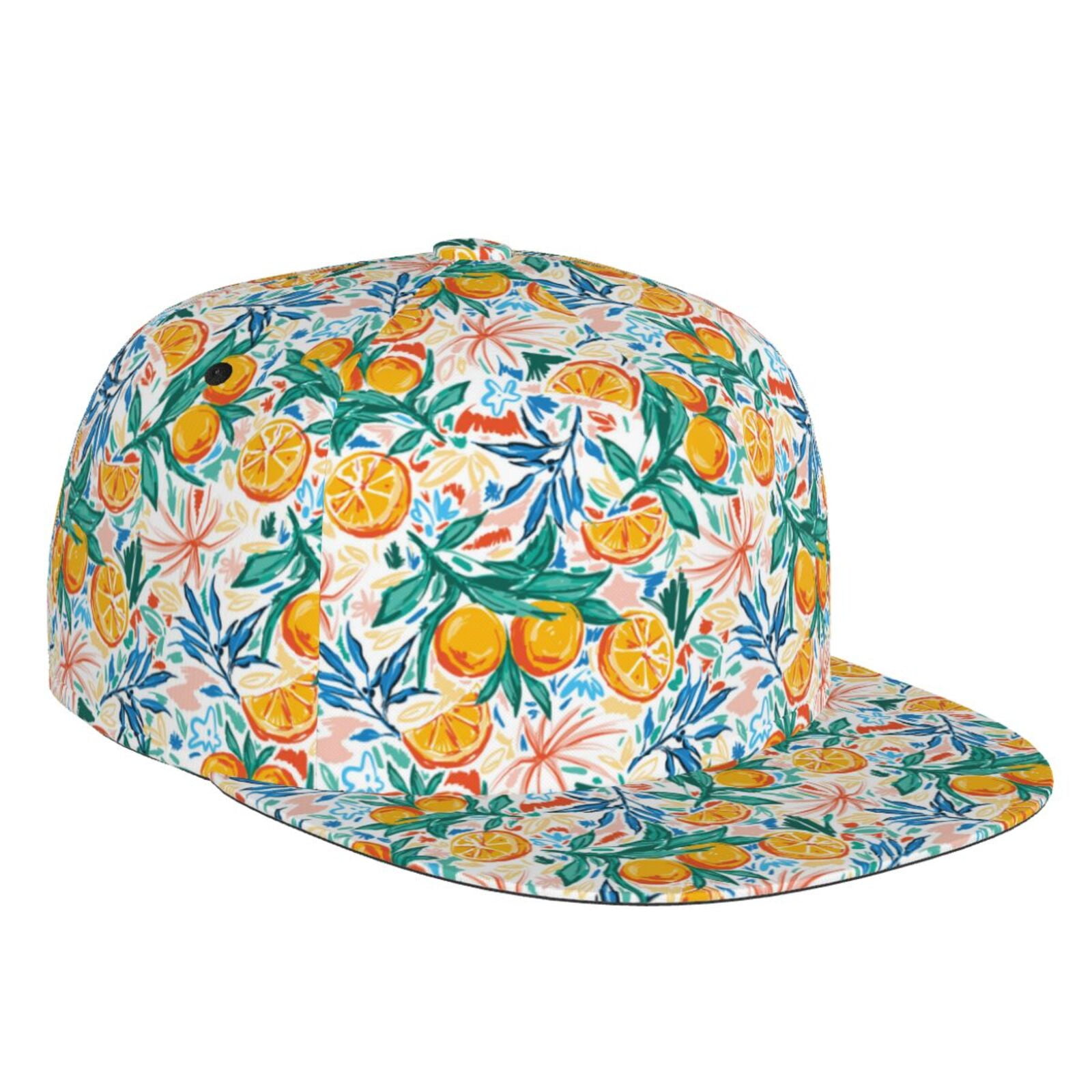 Daiia Colorful Fruits print Flat Bill Hats Flat Brim Trucker Cap ...