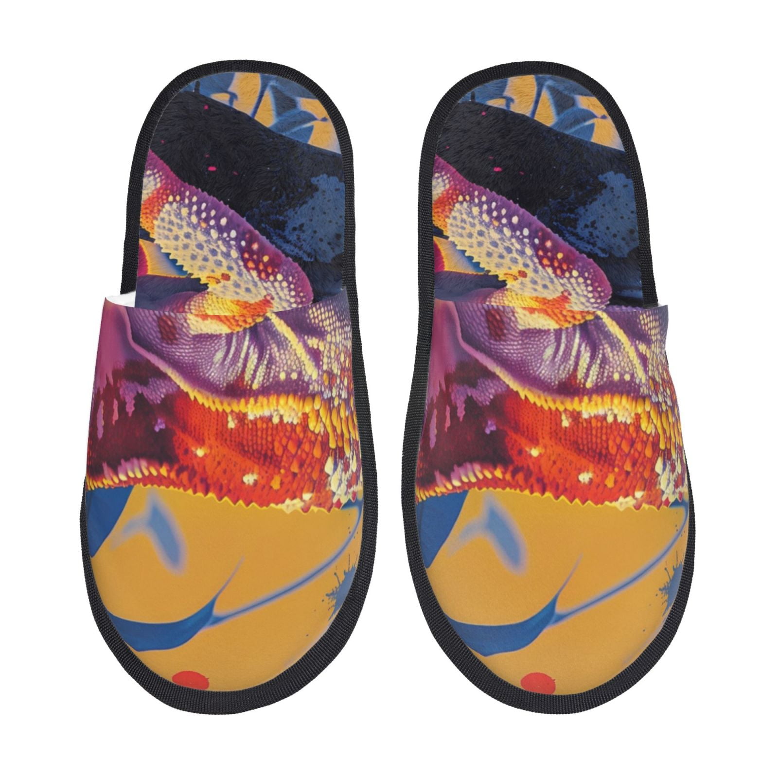 Daiia Colorful Gecko Jungle Art Pattern Furry Slippers for Women and ...