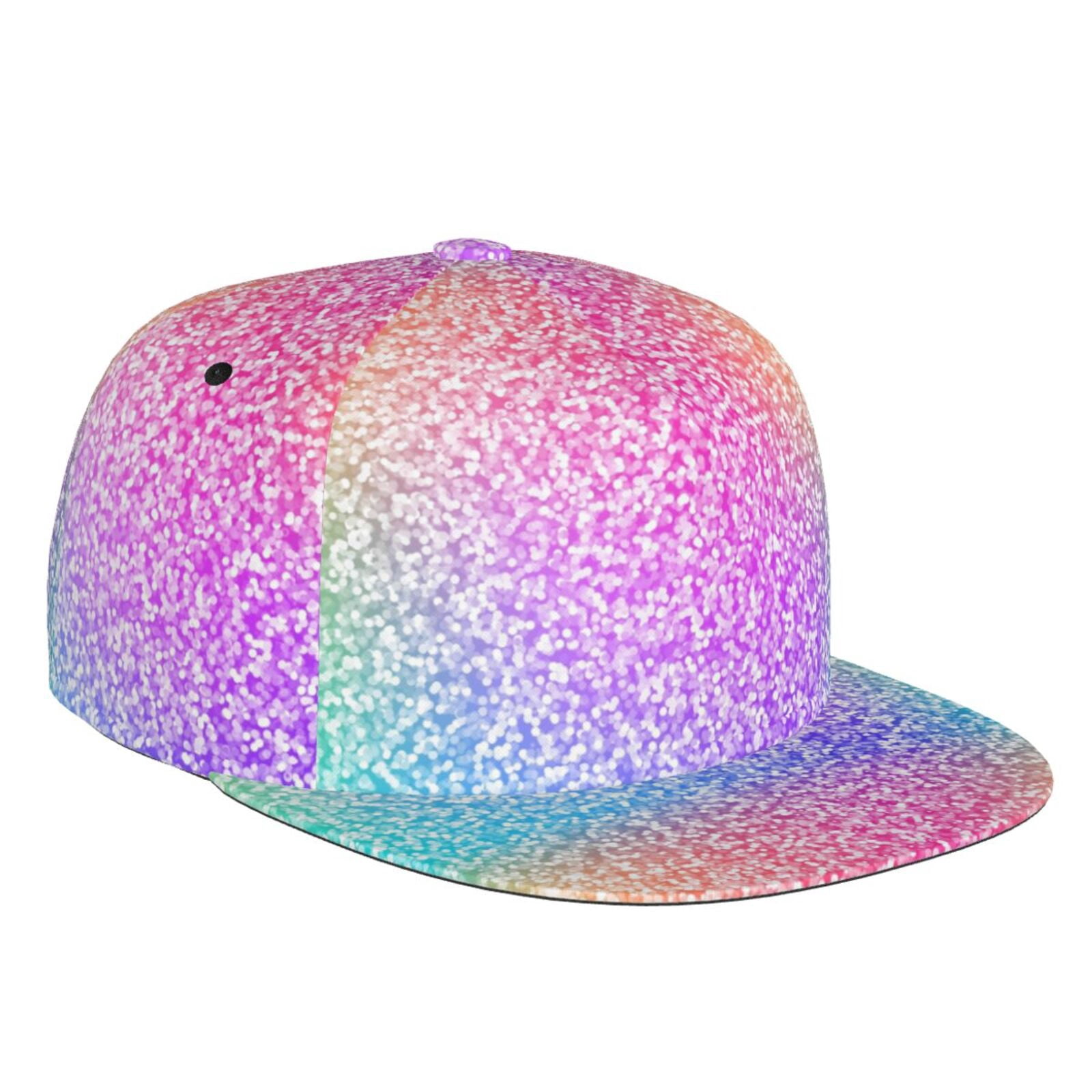 Daiia Colorful Glitters print Flat Bill Hats Flat Brim Trucker Cap ...