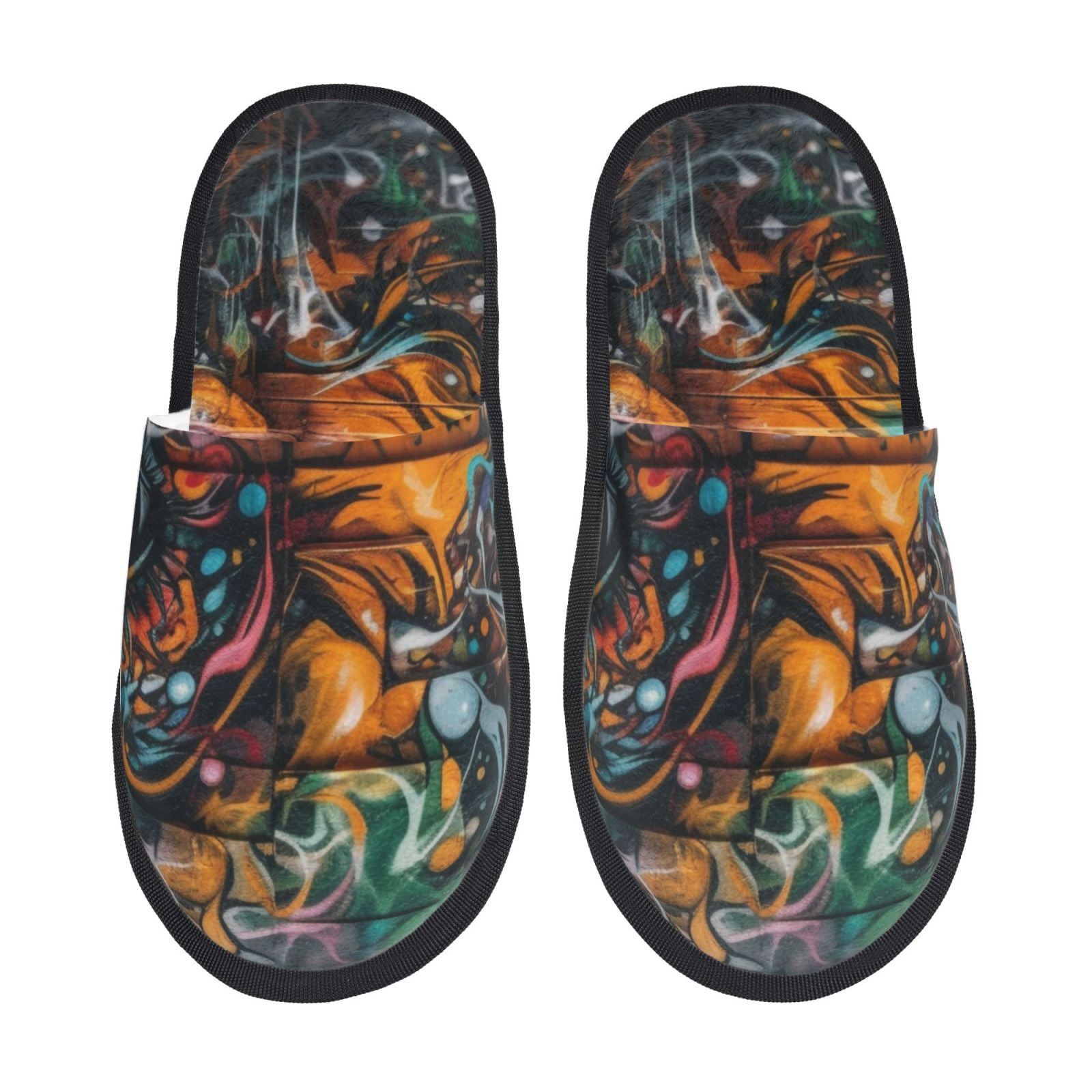 Daiia Colorful Graffiti Abstract Eye Pattern Furry Slippers for Women ...
