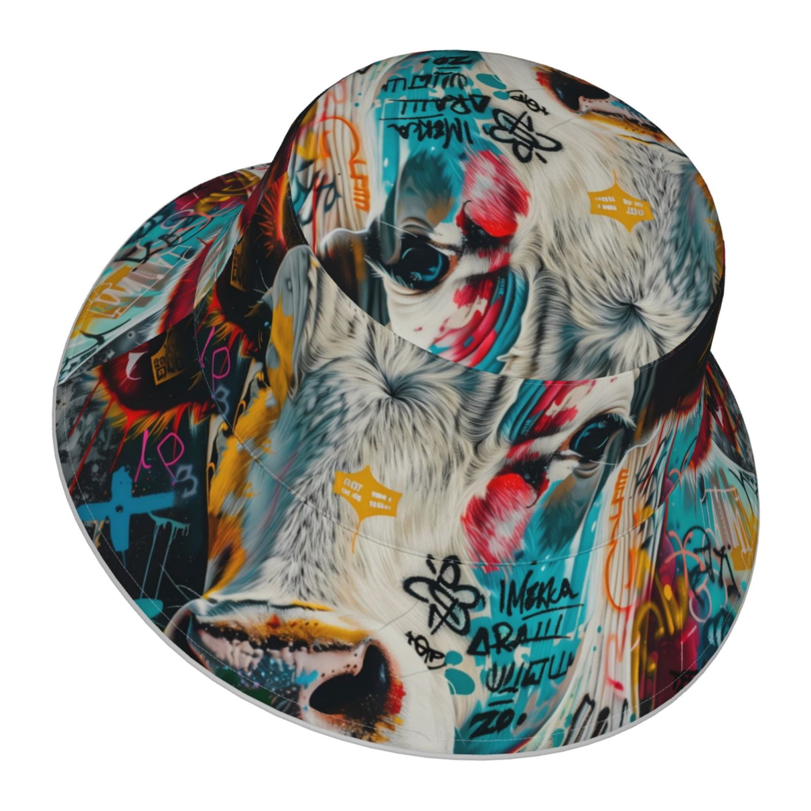 Daiia Colorful Graffiti Cow Pattern Bucket Hat - Trendy Cotton Sun Hat ...