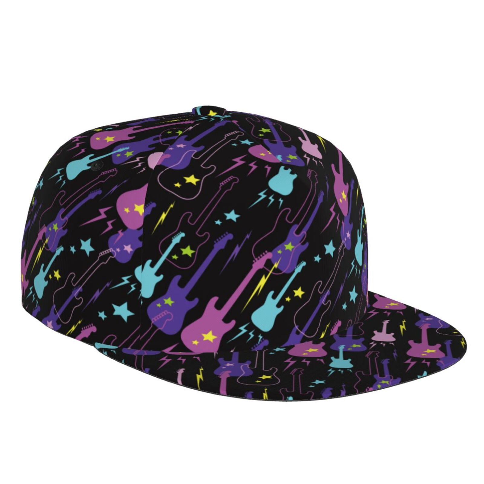 Daiia Colorful Guitar print Flat Bill Hats Flat Brim Trucker Cap ...
