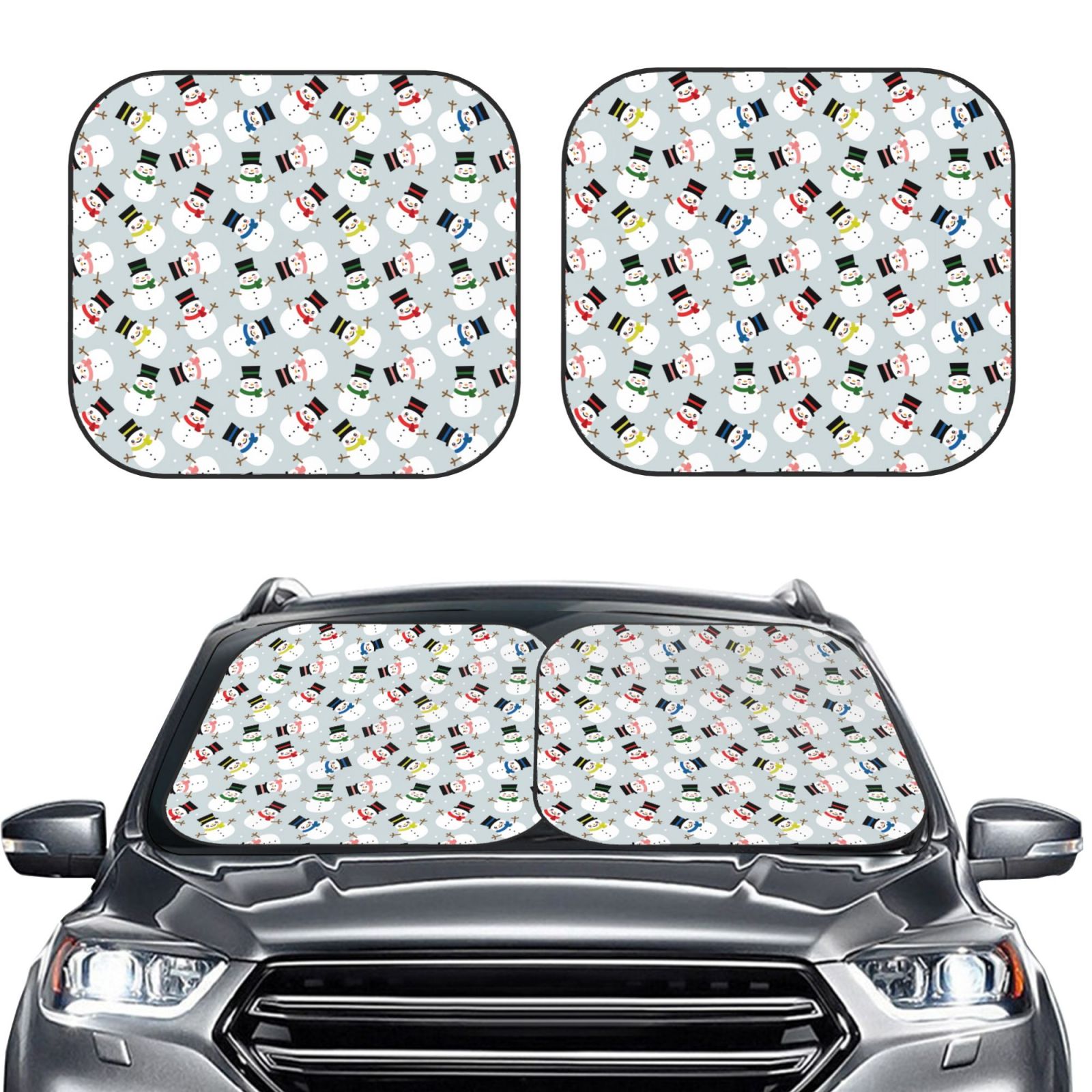 Daiia Colorful Hat Snowman 2PCS Car Windshield Sun Shade, Foldable Sun ...