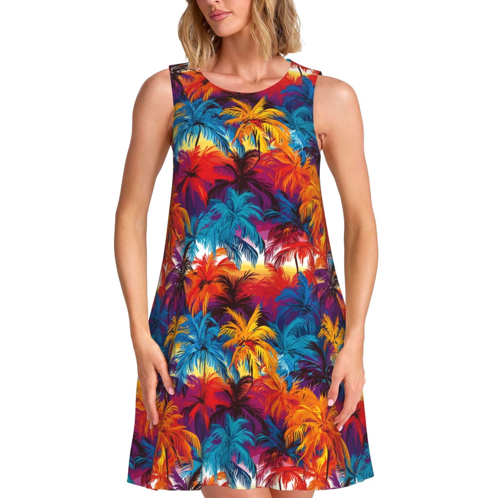 Daiia Colorful Hawaii Palms Print Women's Dresses 2025 Trendy Short ...