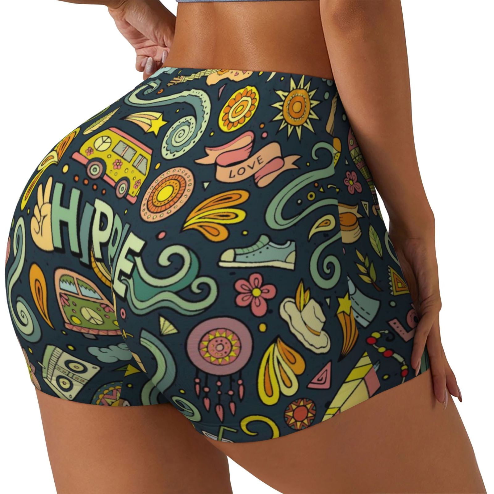 Daiia Colorful Hippie Pattern Women's Workout Shorts Biker Shorts ...