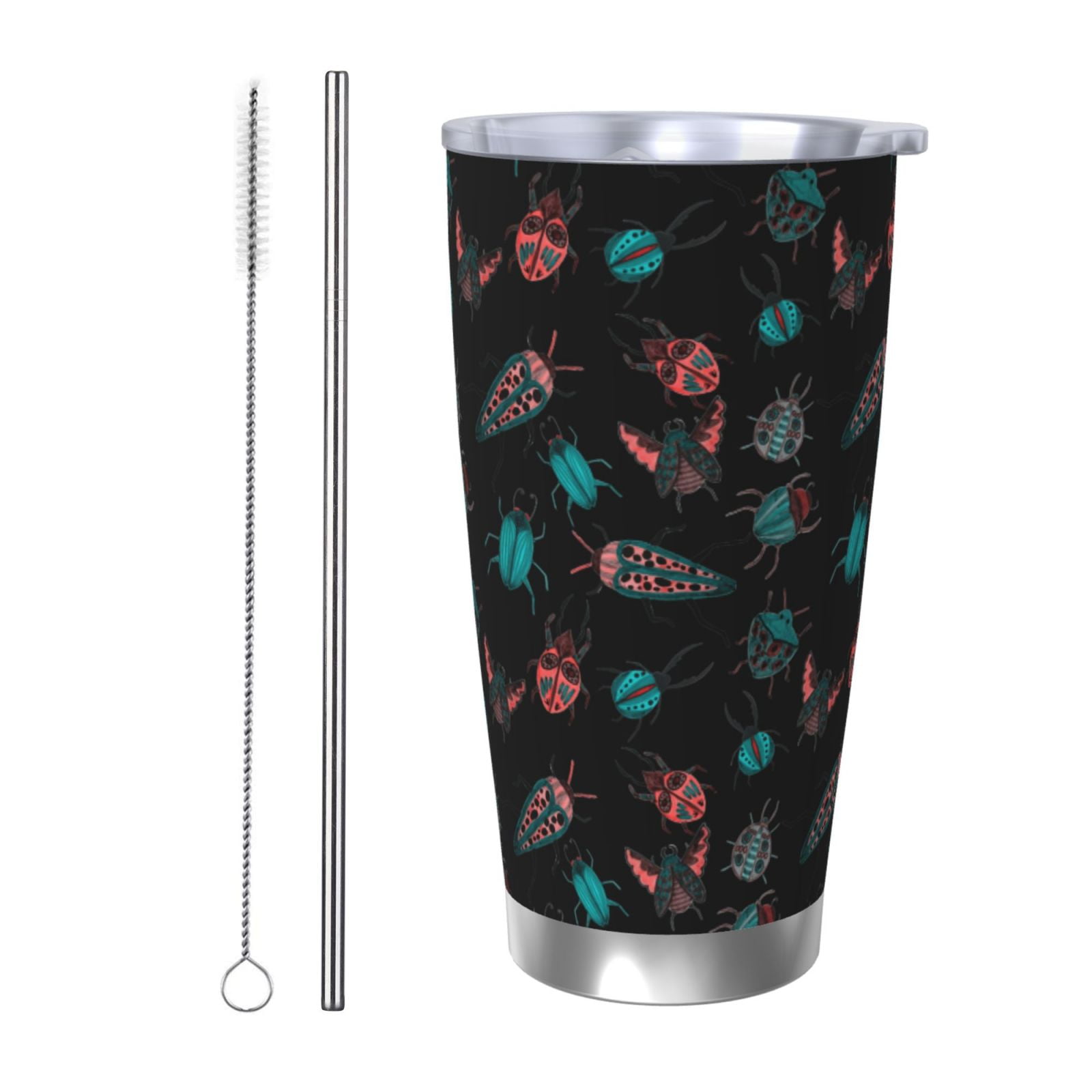 Daiia Colorful Insect Printed 20oz Insulated Coffee Cup with Straw ...