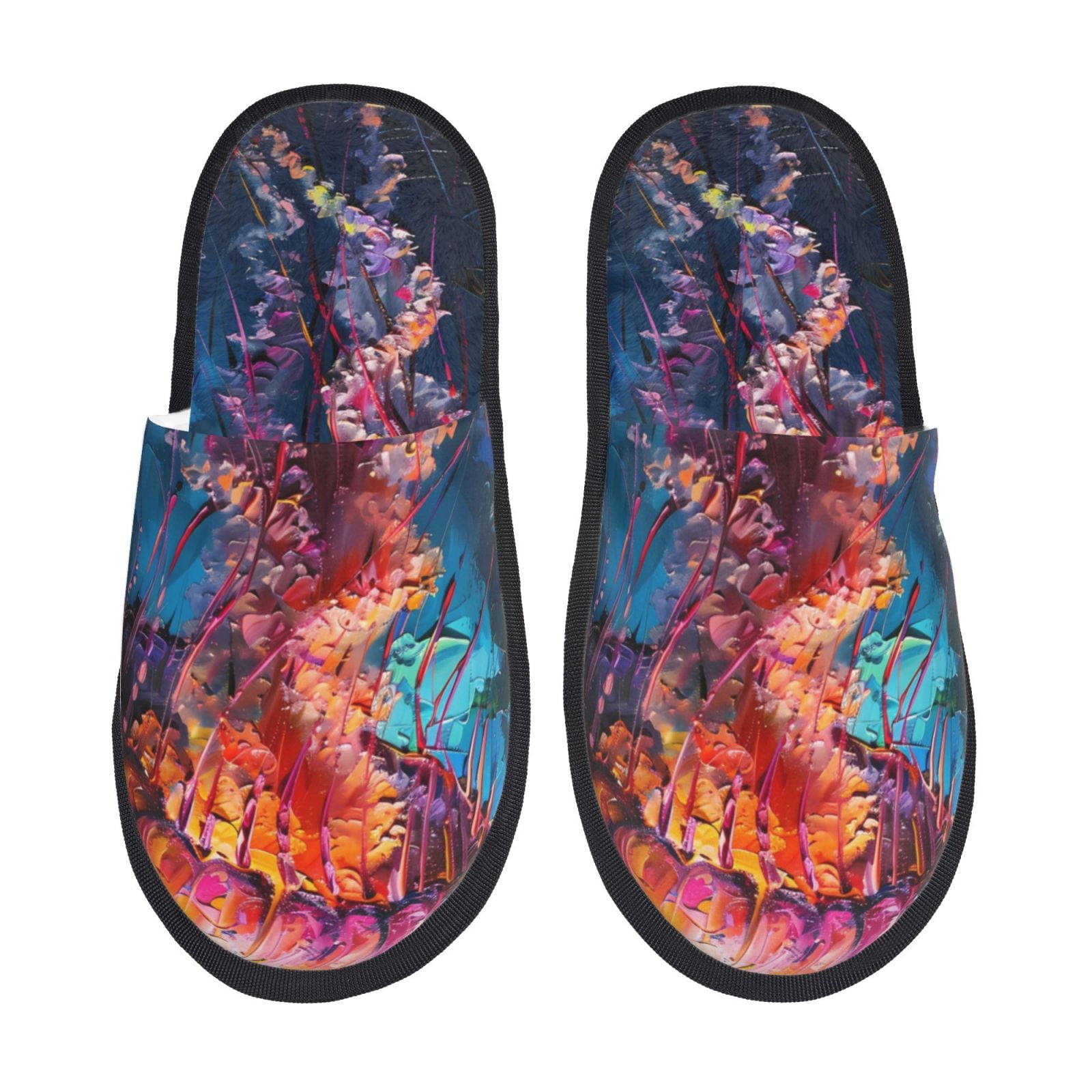 Daiia Colorful Jellyfish Abstract Pattern Furry Slippers for Women and ...