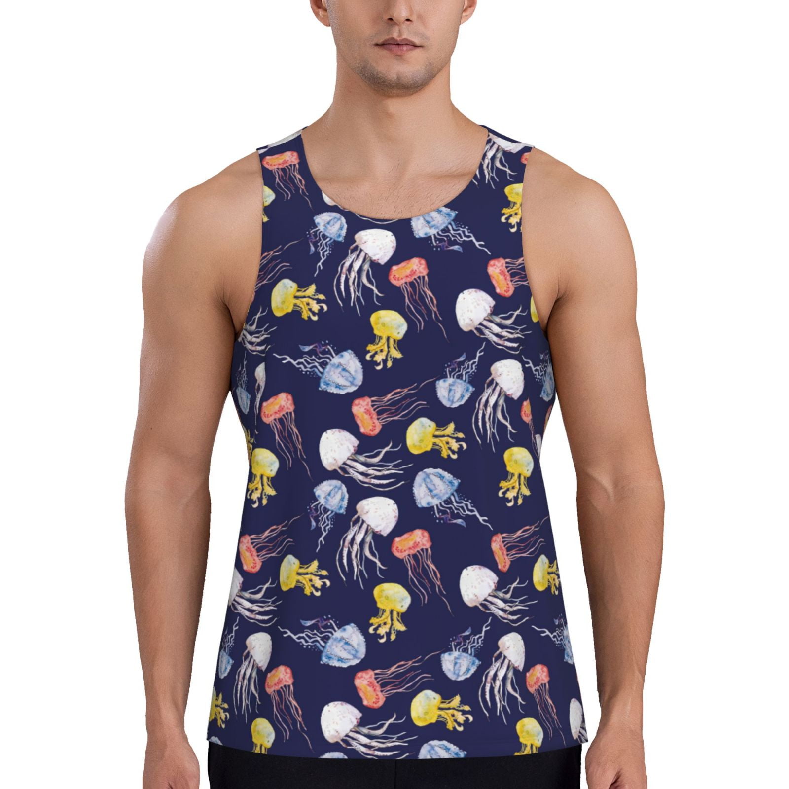 Daiia Colorful Jellyfish Printed Men's Quick Dry Fit Muscle Tank Top ...
