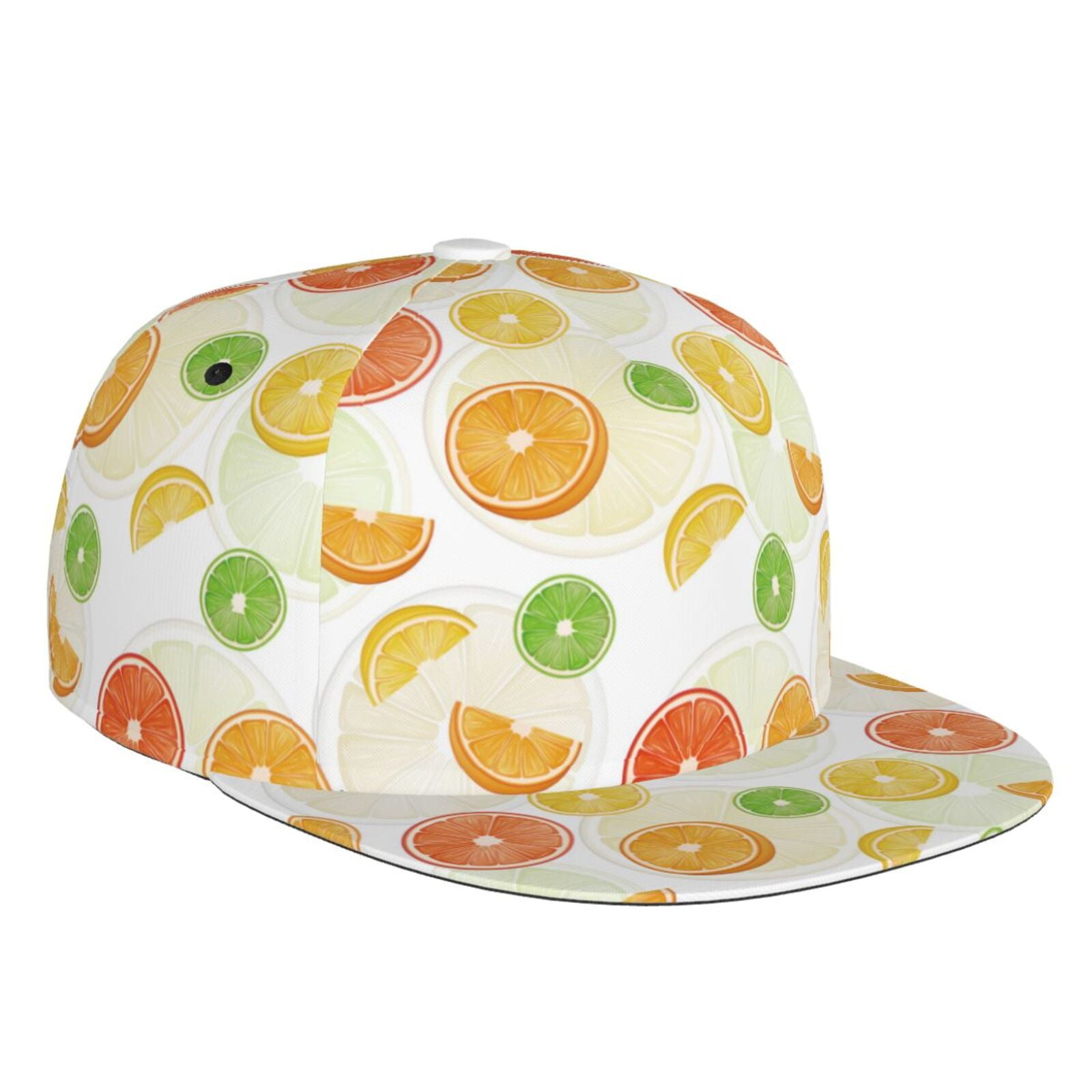 Daiia Colorful Lemons print Flat Bill Hats Flat Brim Trucker Cap ...