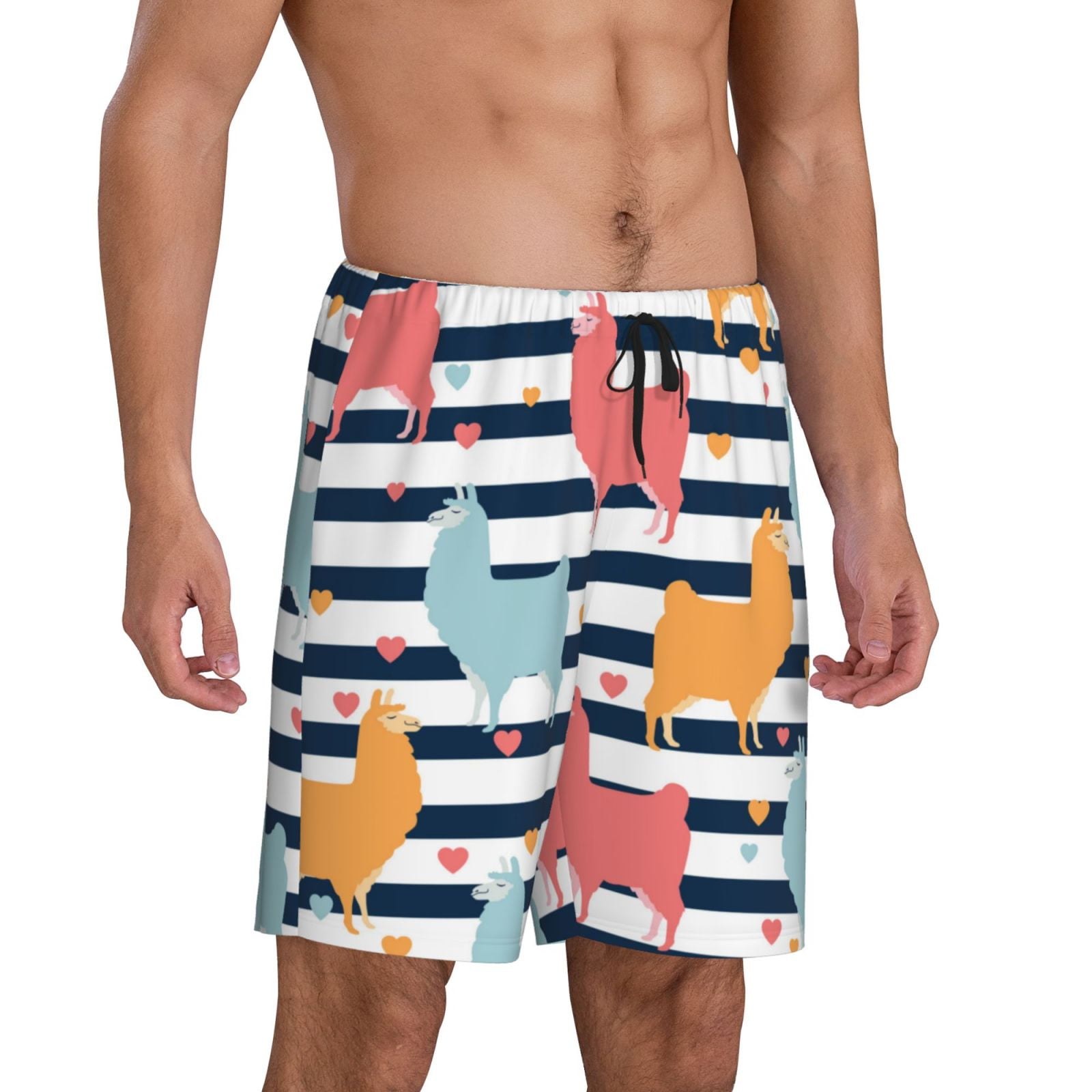 Daiia Colorful Llama Mens Woven Stretch Pajama Short,Short Pajama Pants ...