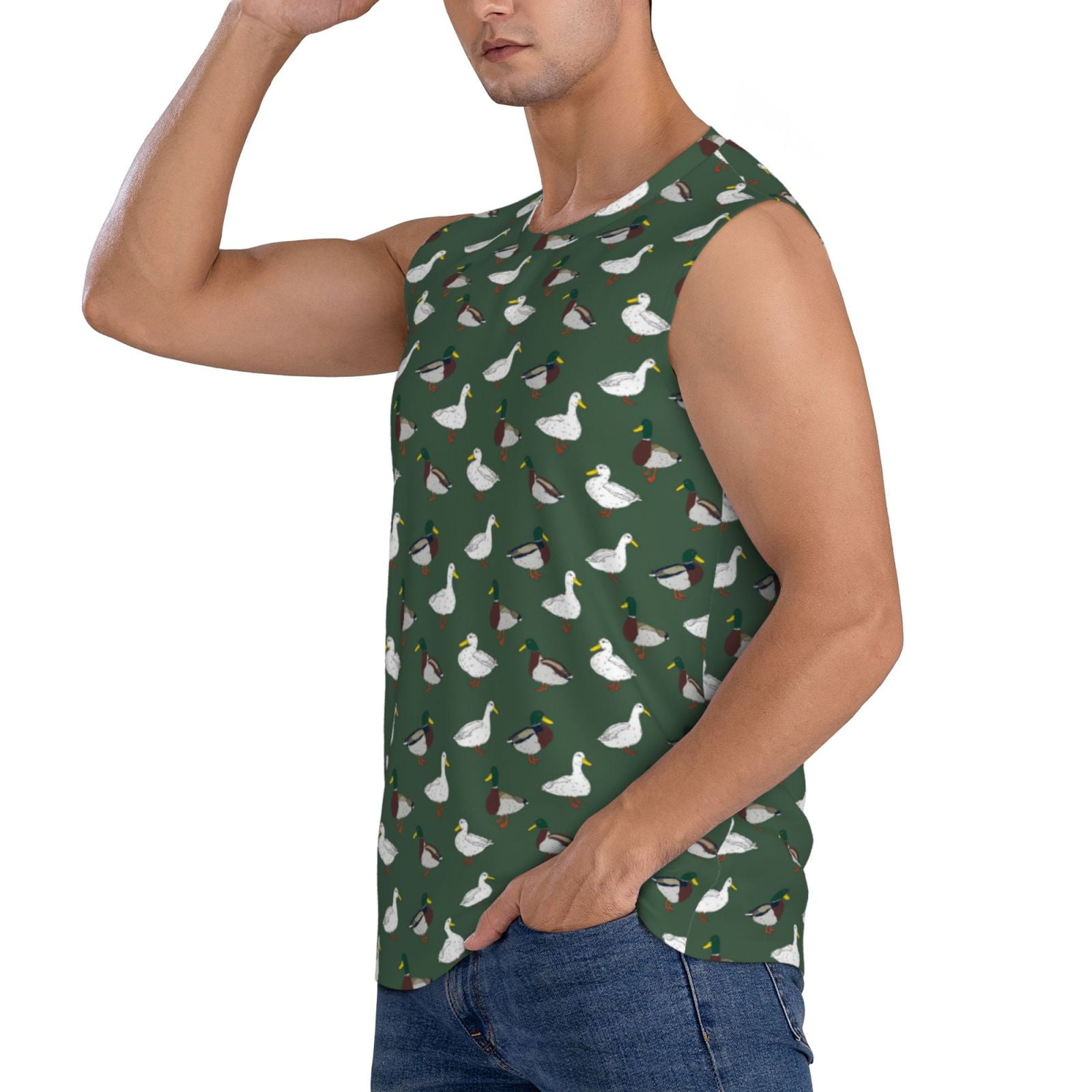 Daiia Colorful Mallard Duck Printed Men's Tank Tops,Casual Soft ...