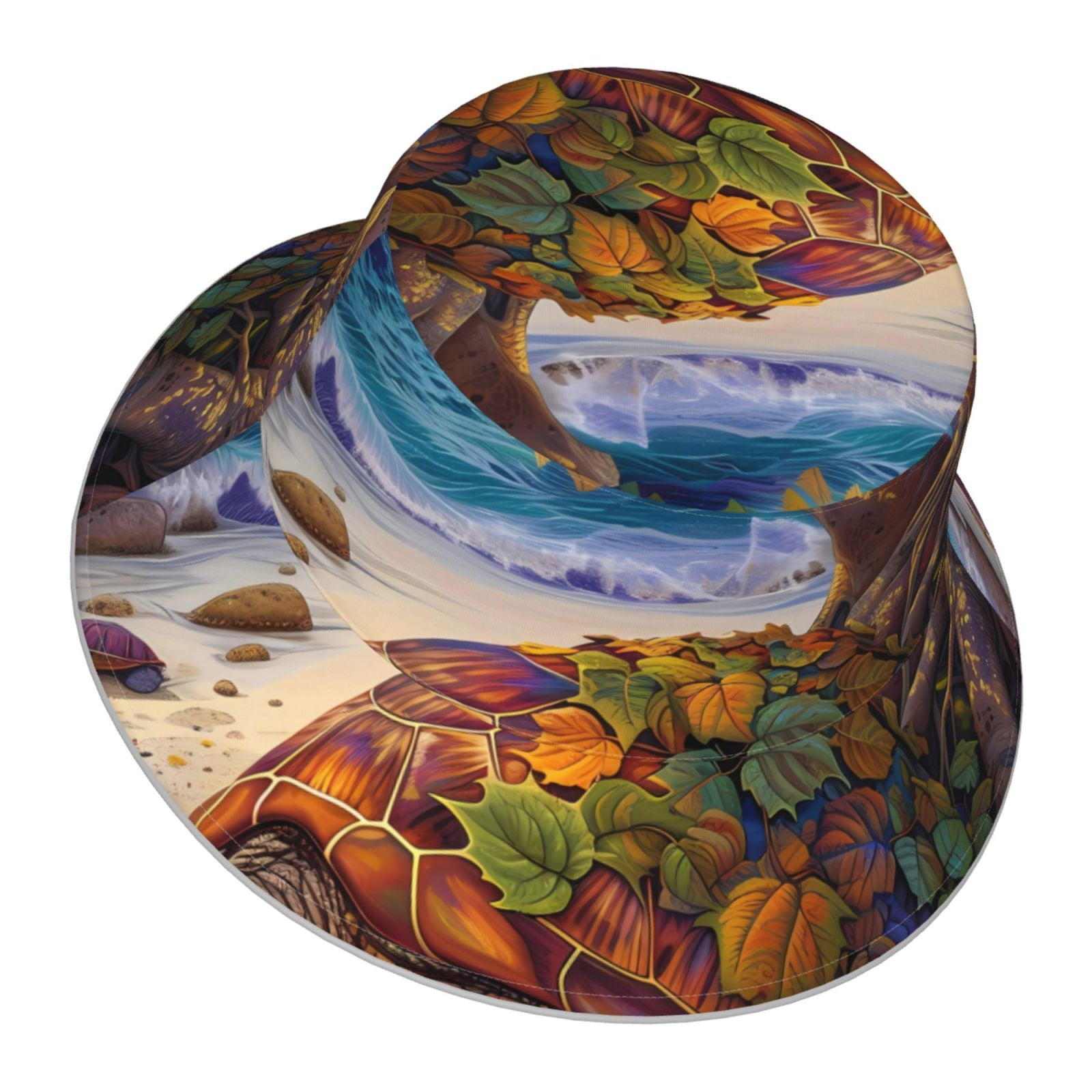 Daiia Colorful Maple Leaf Beach Turtle Pattern Bucket Hat - Trendy ...