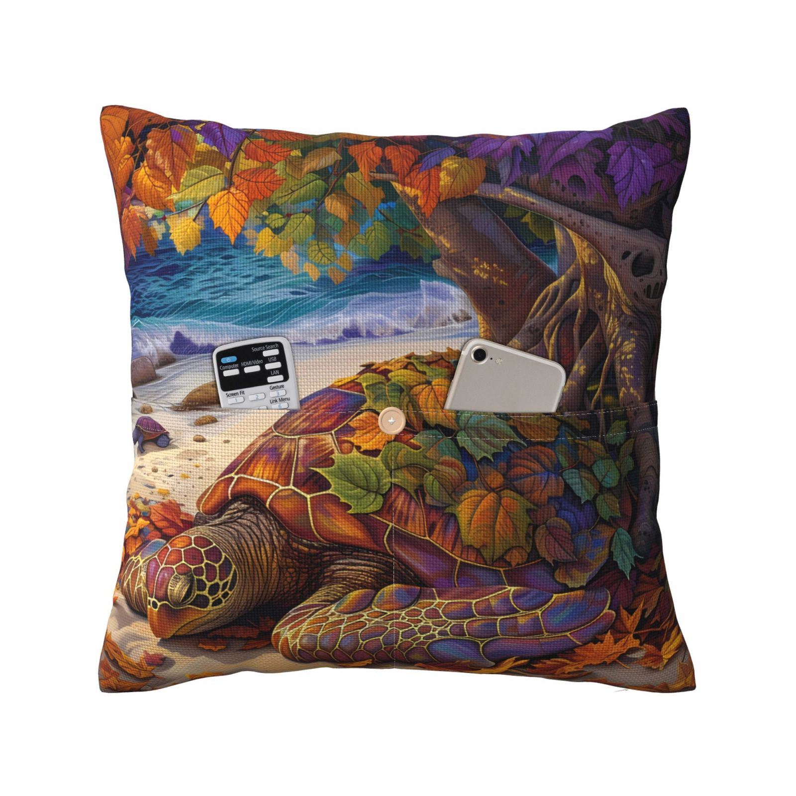 Daiia Colorful Maple Leaf Beach Turtle Pattern Linen Decorative Throw ...